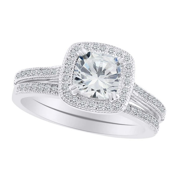 AFFY Cushion & Round Shape White Cubic Zirconia Wedding Halo Ring In ...