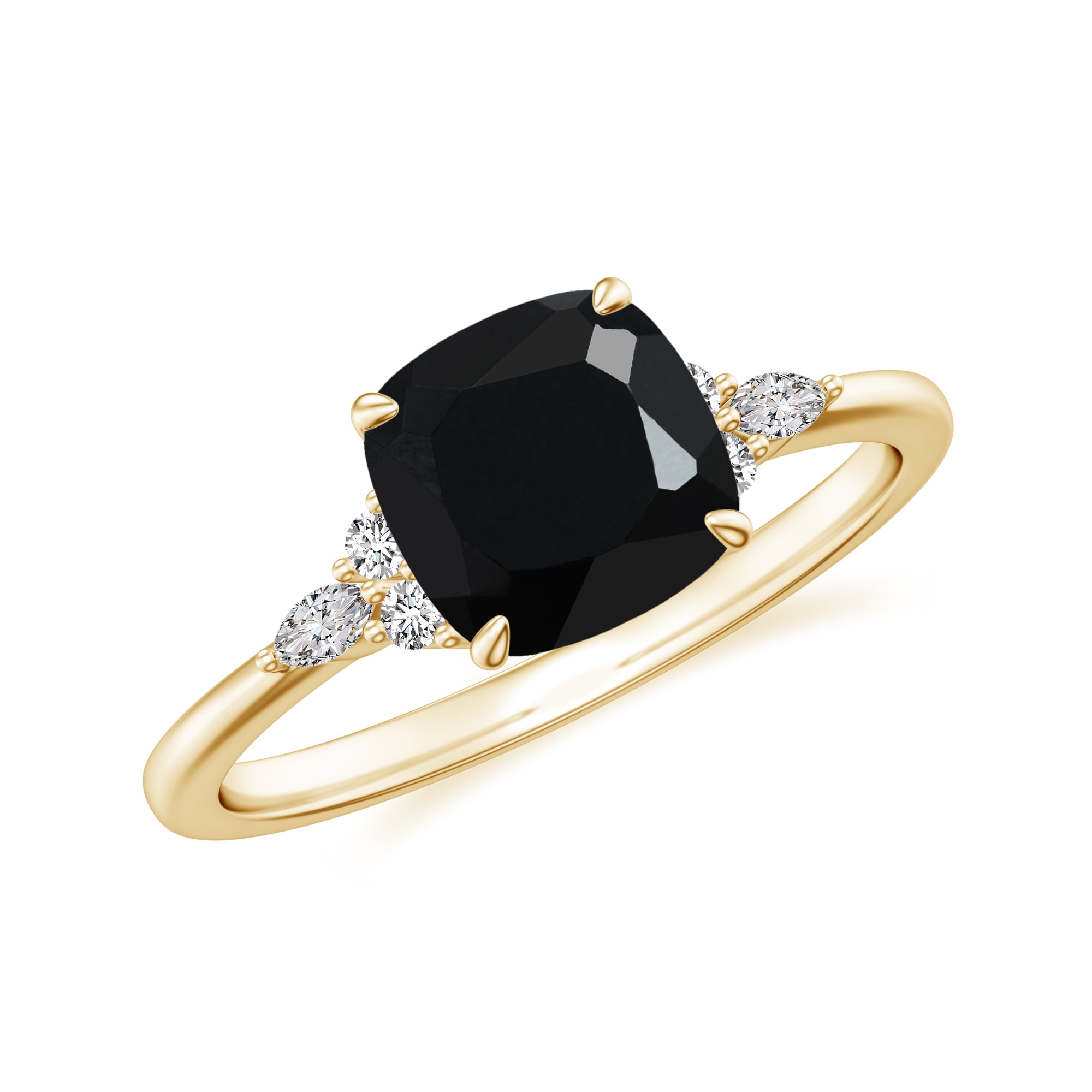 Cushion Shaped Black Onyx Side Stone Engagement Ring with Moissanite in ...