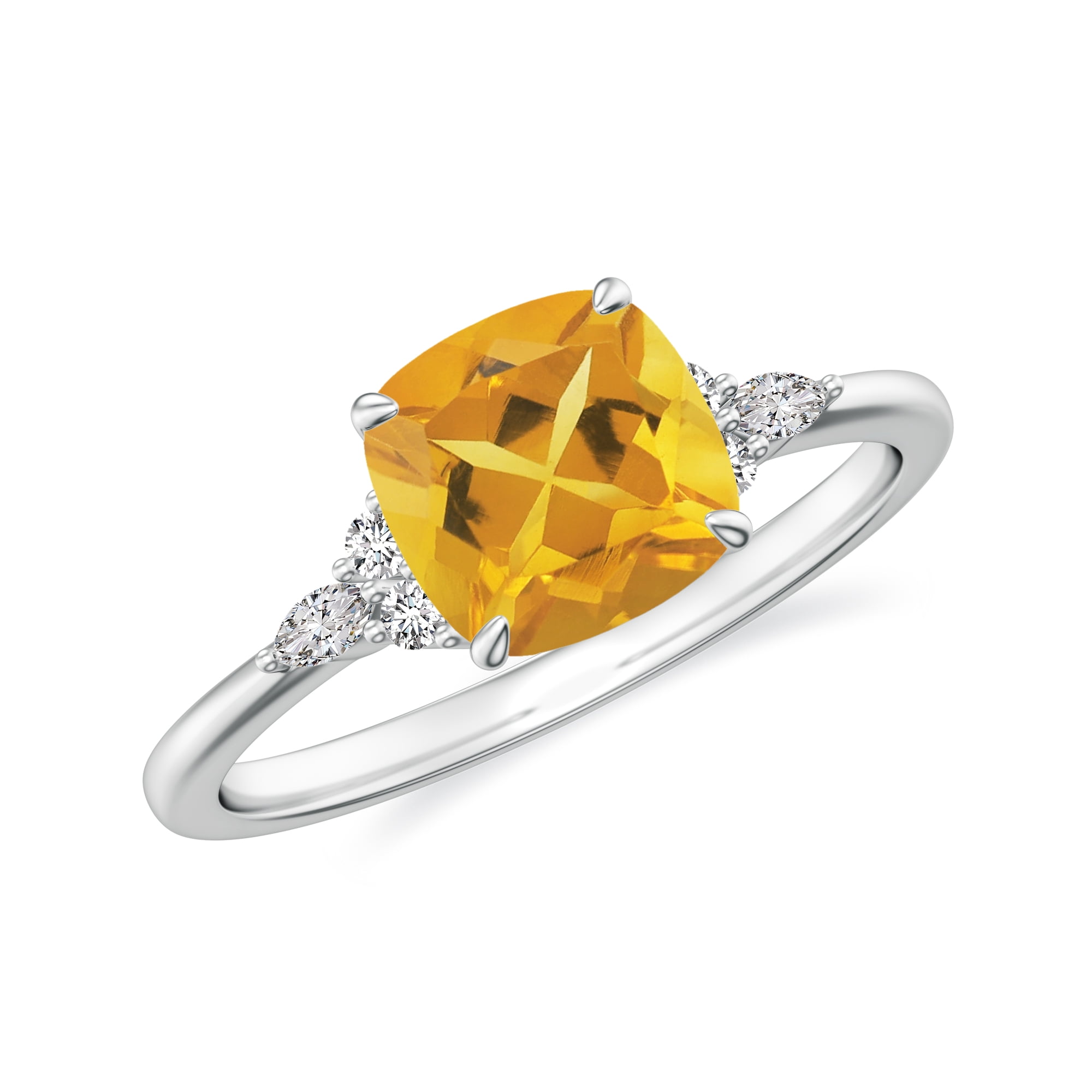Cushion Shaped Citrine Side Stone Engagement Ring with Moissanite in ...