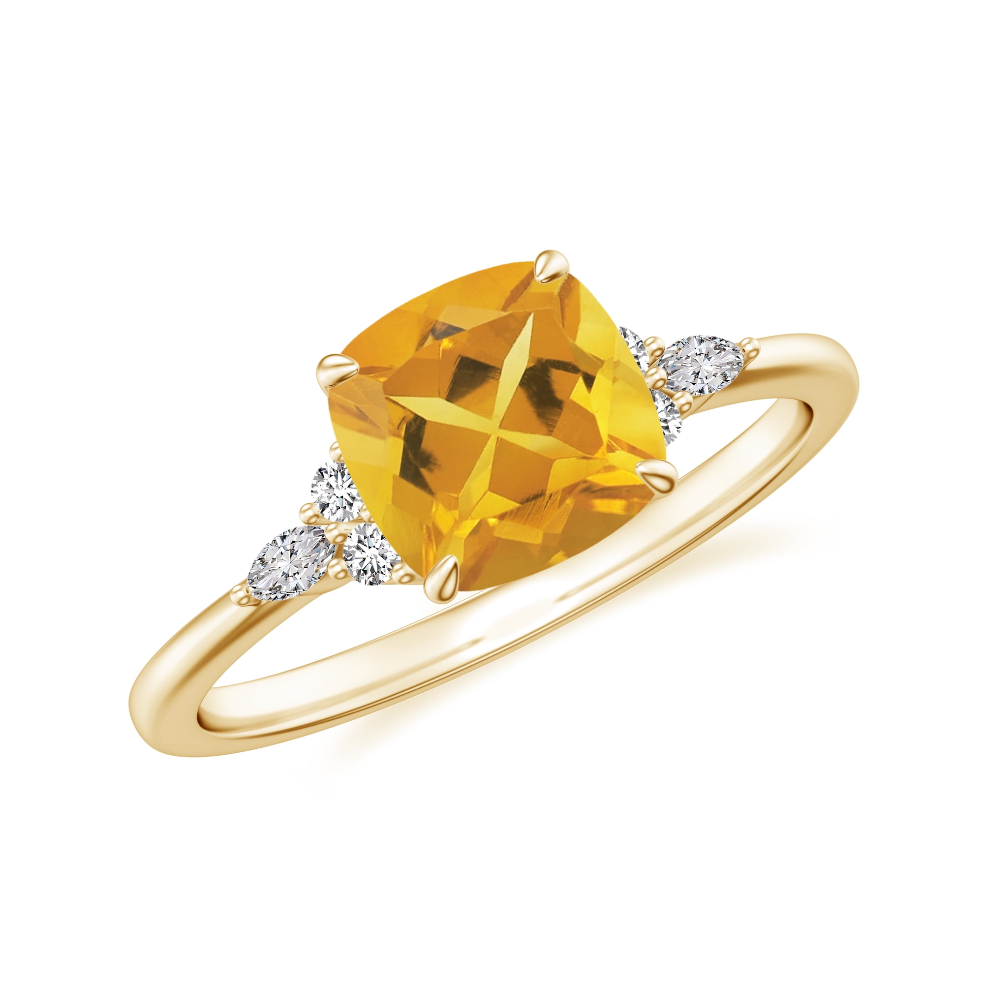 Cushion Shaped Citrine Side Stone Engagement Ring with Moissanite in Sterling Silver/ Yellow ...