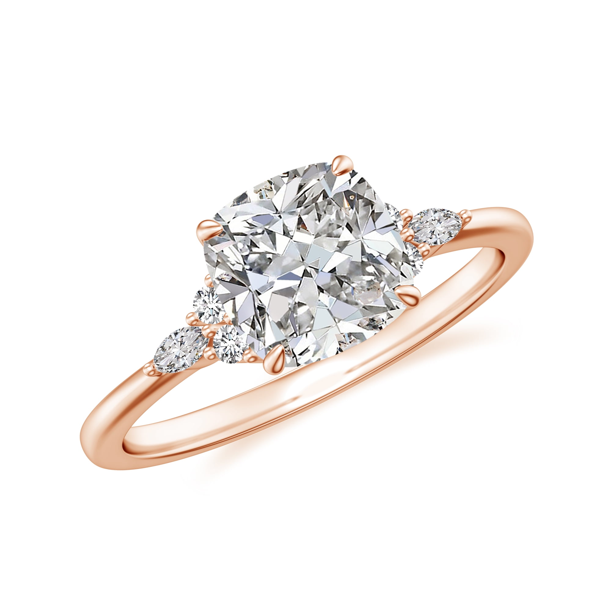 Cushion Shaped Diamond Side Stone Engagement Ring with Moissanite in ...