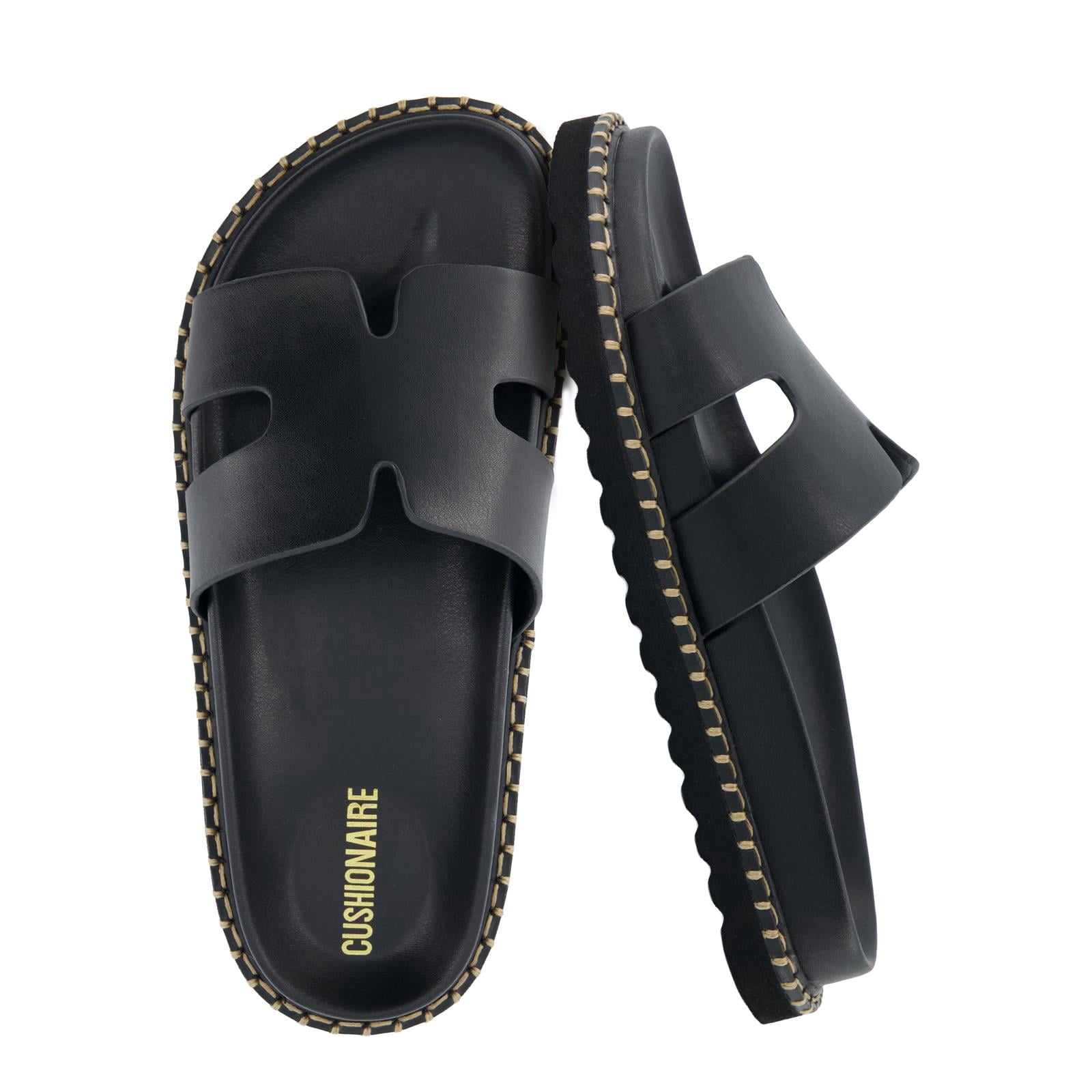 CUSHIONAIRE, Women‚Äôs Slide Sandal, Faux Leather Cutout, Wide Widths ...
