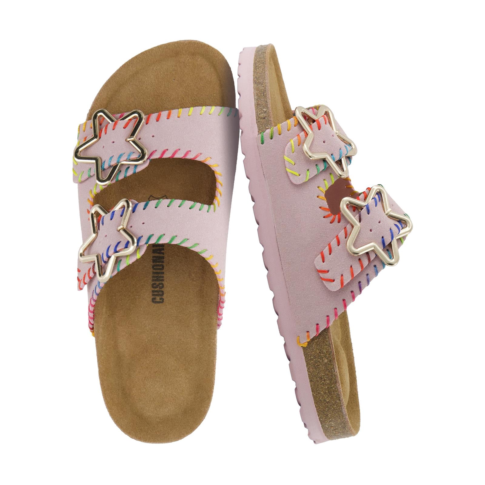 Cushionaire Lily Girl Toddler Sandals with Adjustable Gold Tone Star ...