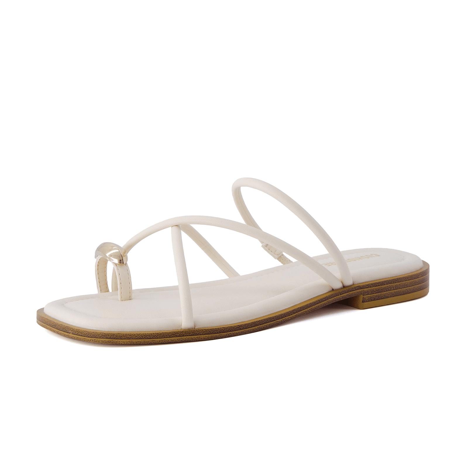 Cushionaire Venue Women’s Strappy Toe-Loop Slide Sandals with Gold-Tone ...