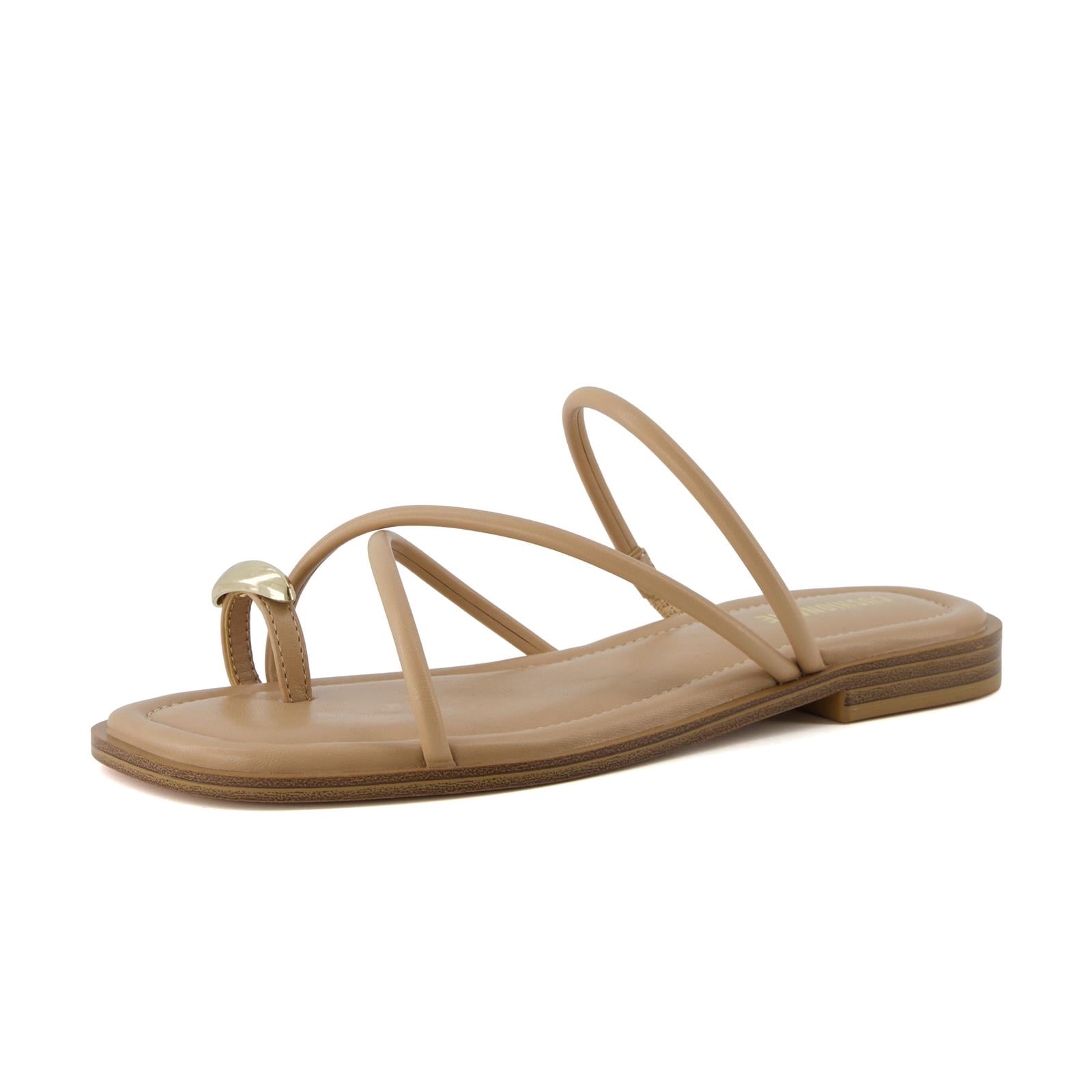 Cushionaire Venue Women’s Strappy Toe-Loop Slide Sandals with Gold-Tone ...