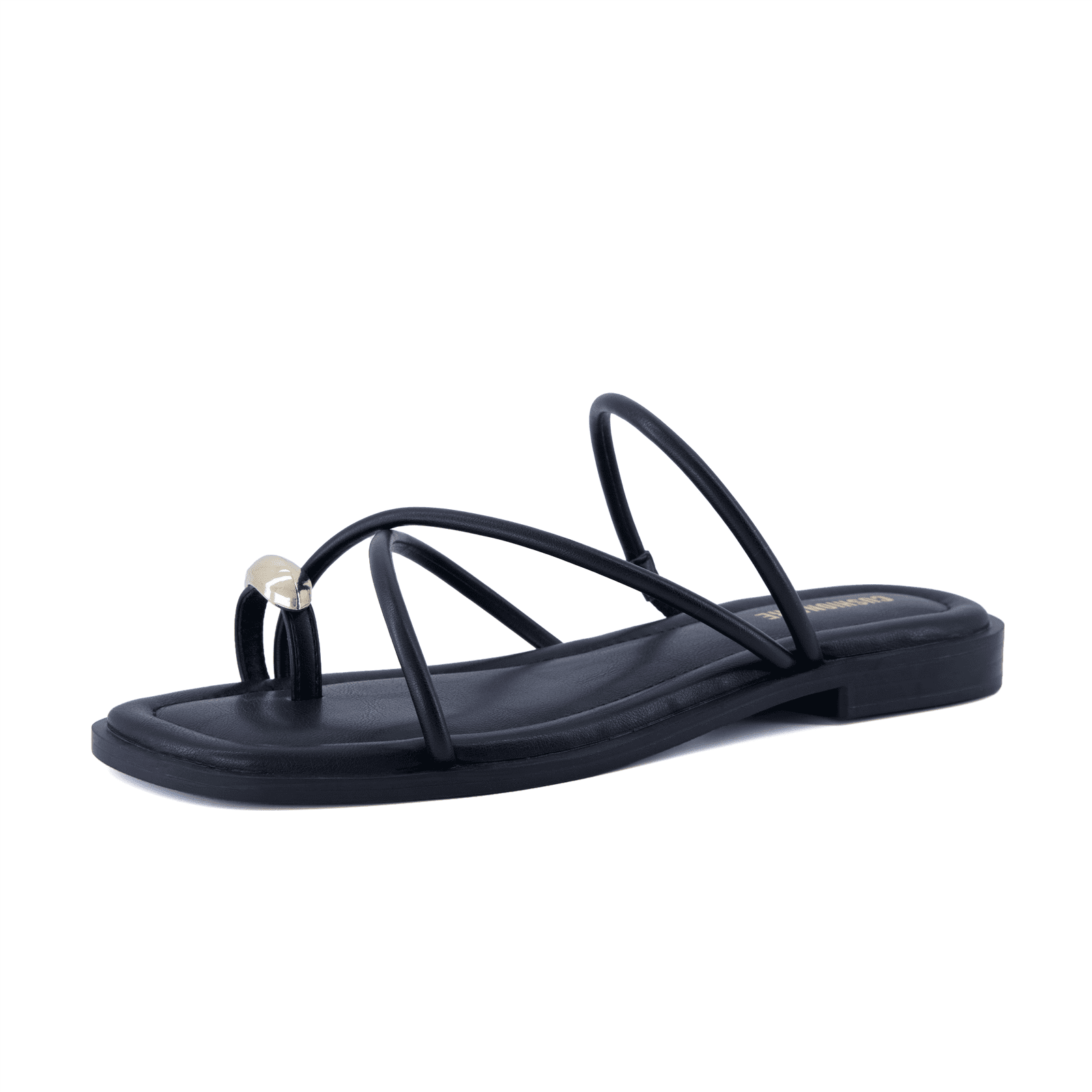 Cushionaire Venue Women’s Strappy Toe-Loop Slide Sandals with Gold-Tone ...