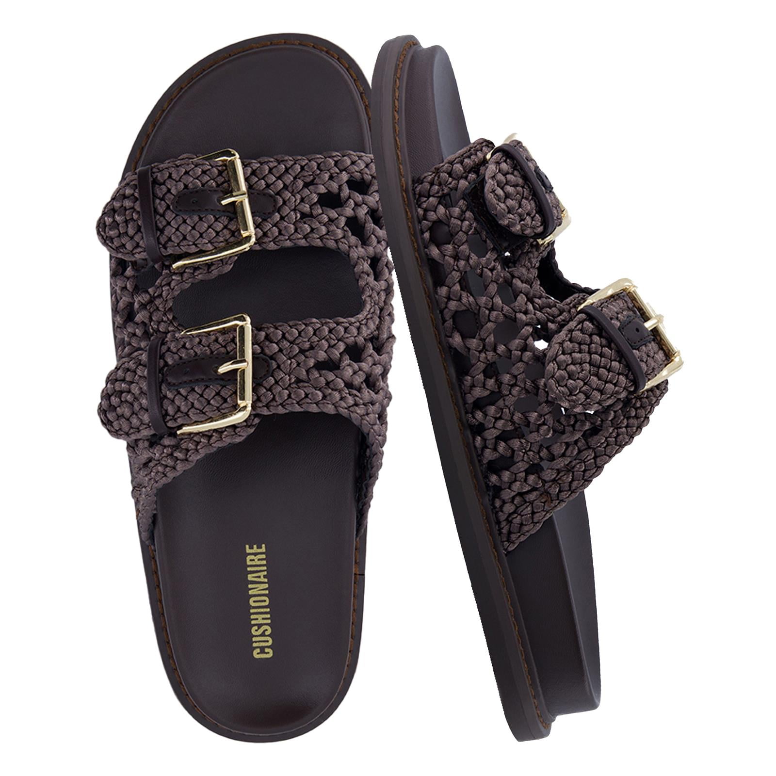 Cushionaire Weaver Summer Sandals for Women - Shiny Raffia Woven Slip ...
