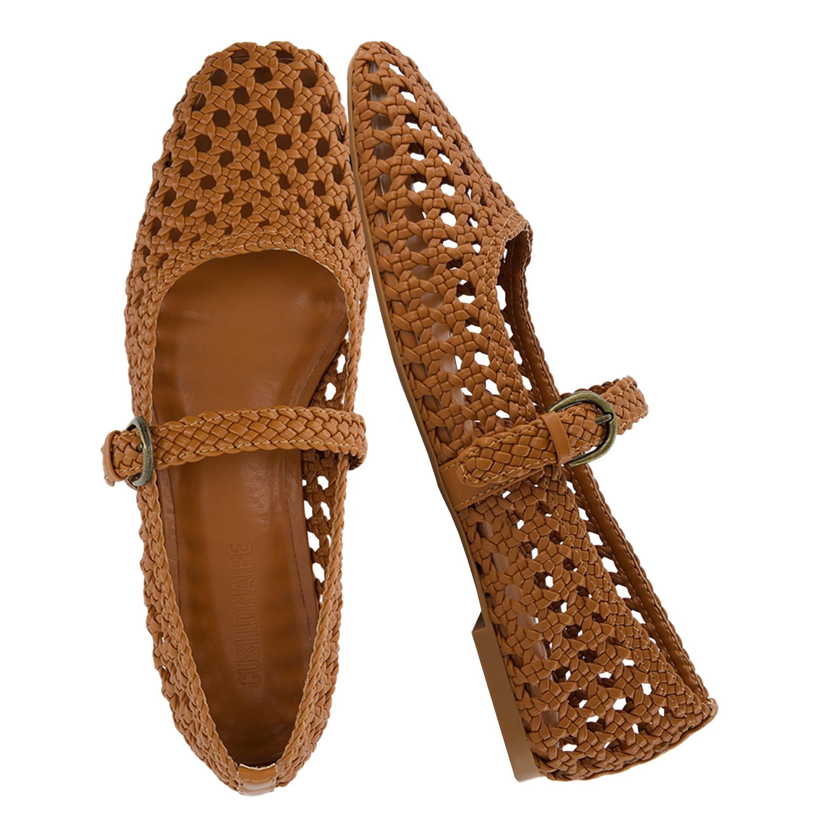 Cushionaire Weston Hand Woven Ballerina Flats for Women – Faux Leather ...