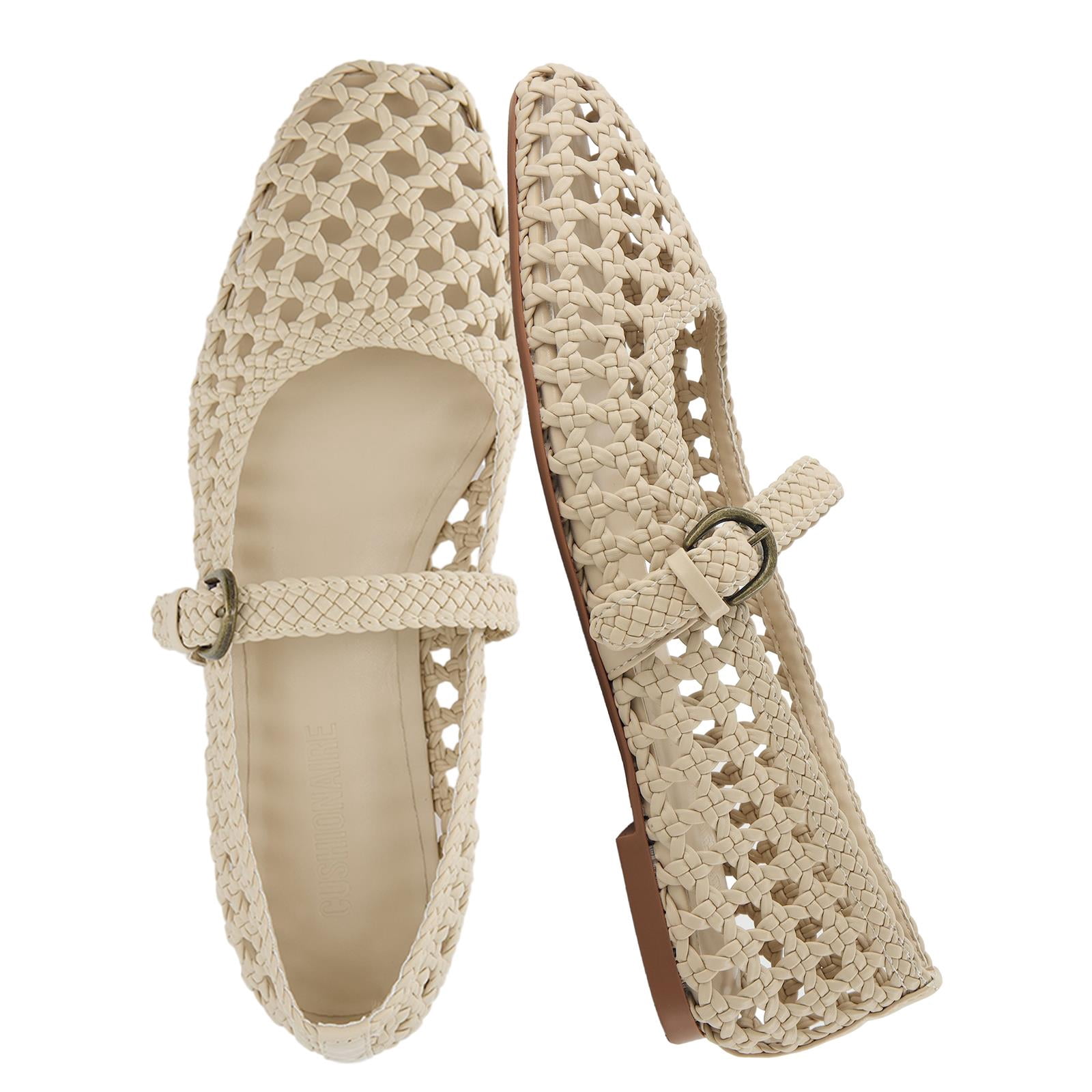 Cushionaire Weston Hand Woven Ballerina Flats for Women – Faux Leather ...