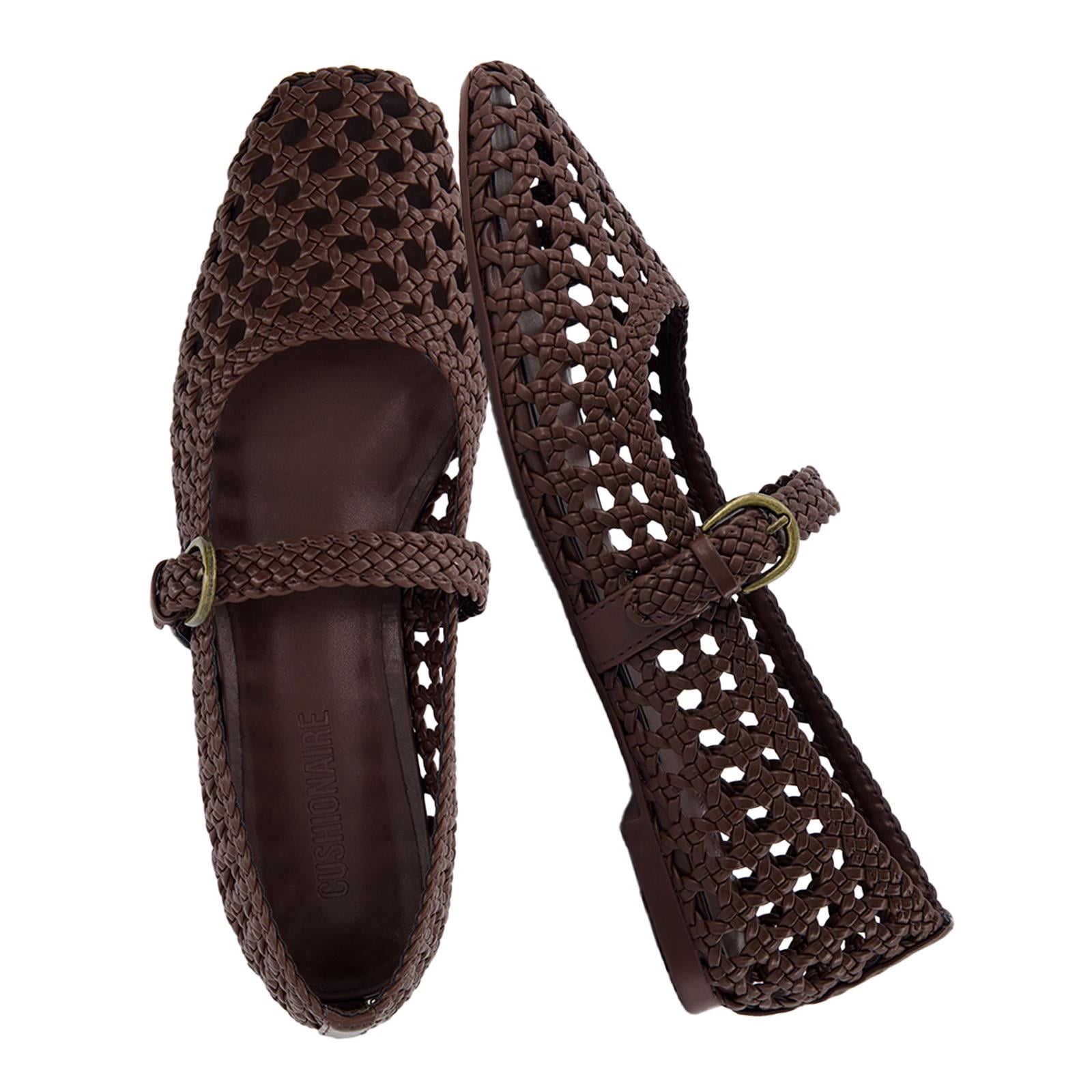 Cushionaire Weston Hand Woven Ballerina Flats for Women – Faux Leather ...
