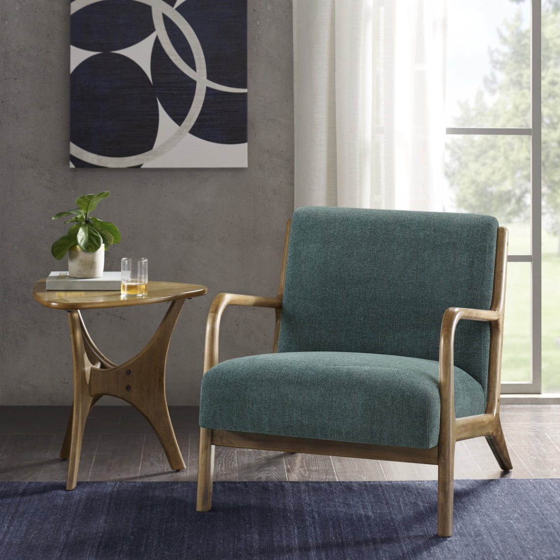 Cushioned Lounge Chair, Mid Century Modern Solid Wood Frame Lounge ...
