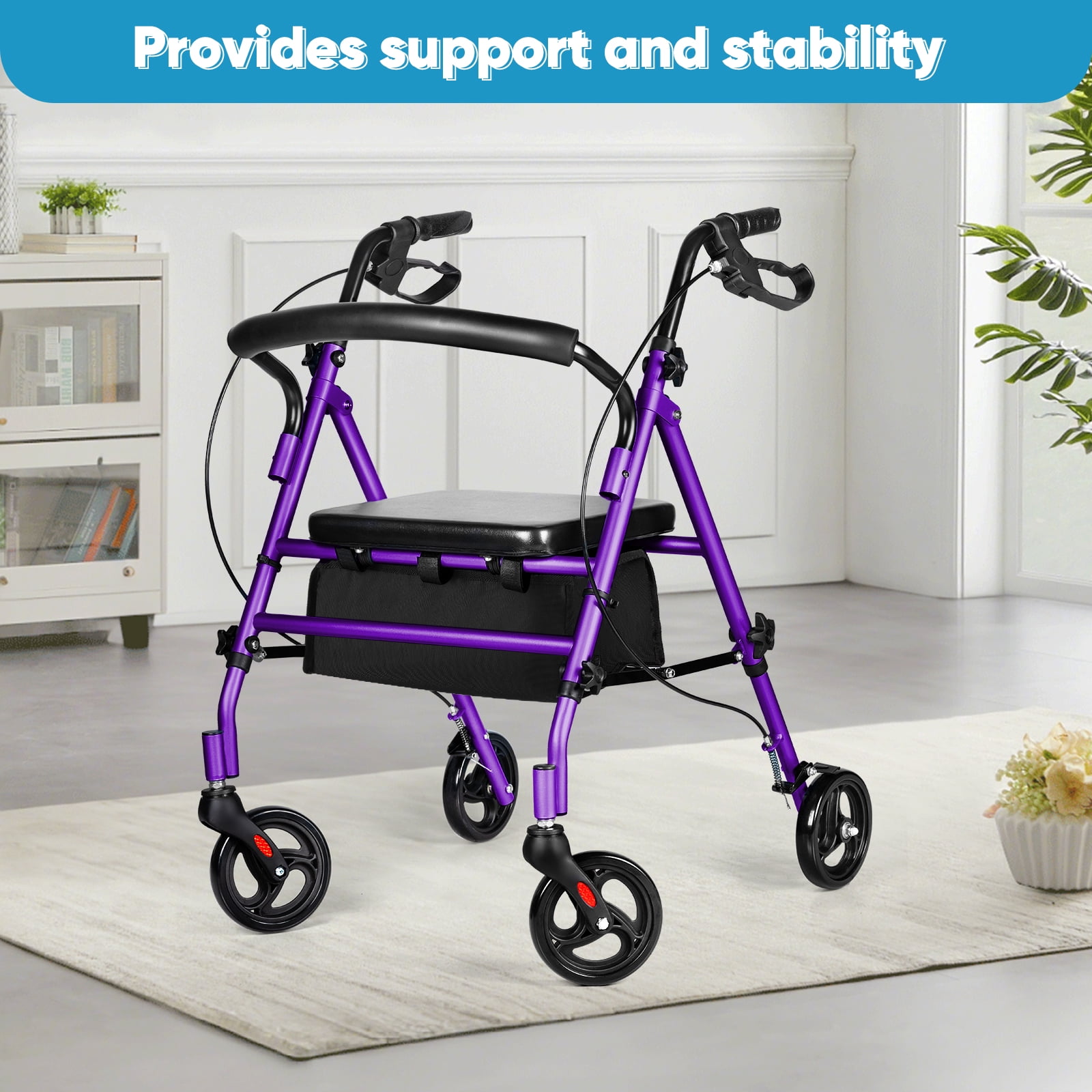 Cushioned Seat & Backrest Rolling Walker with 4-Wheel, Seat, Backrest ...