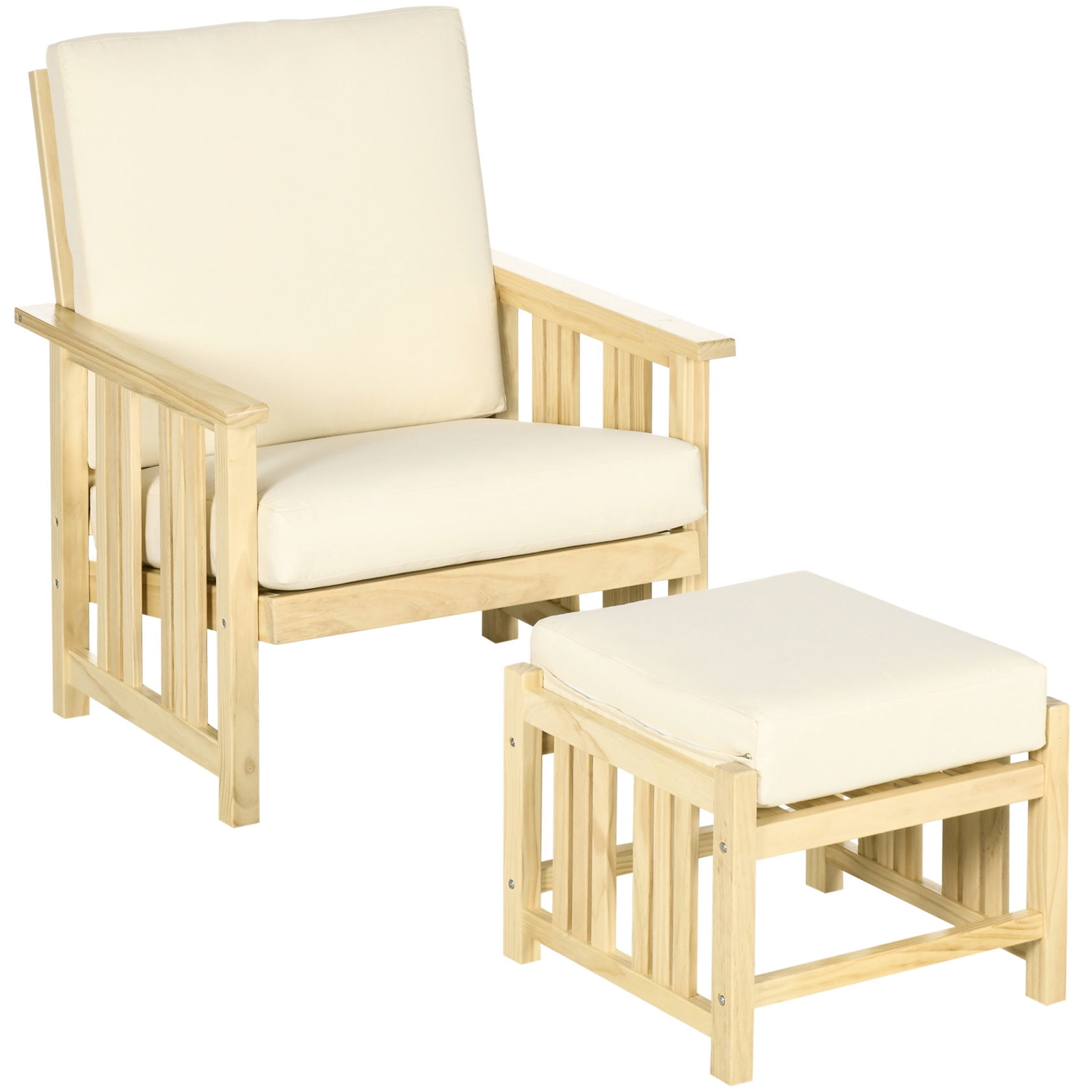 Cushy Wood Outdoor Lounge Chair and Ottoman / Relaxing Seating for ...