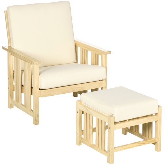Cushy Wood Outdoor Lounge Chair and Ottoman / Relaxing Seating for ...