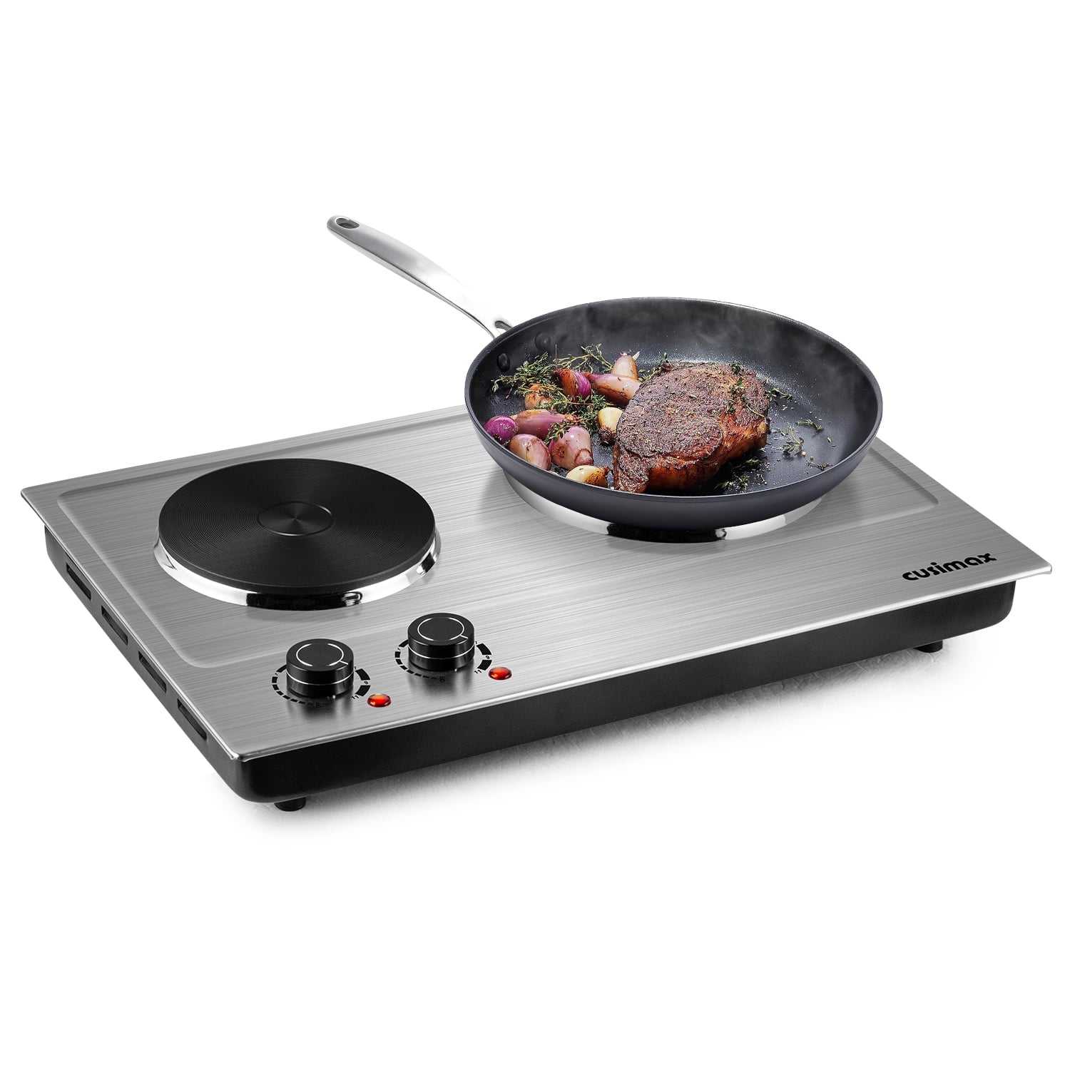 Cusimax Small Counter Stove, 1800W Dual Burner, Modern Stainless ...