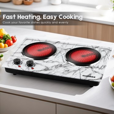 Cusimax Small Counter Stove, 1800W Dual Burner, Modern Stainless ...