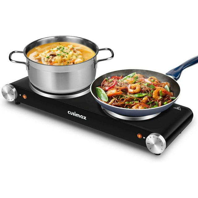 Cusimax Hot Plate for Cooking 1800W Portable Electric Double Burner Countertop Cooktop Cast Iron ...