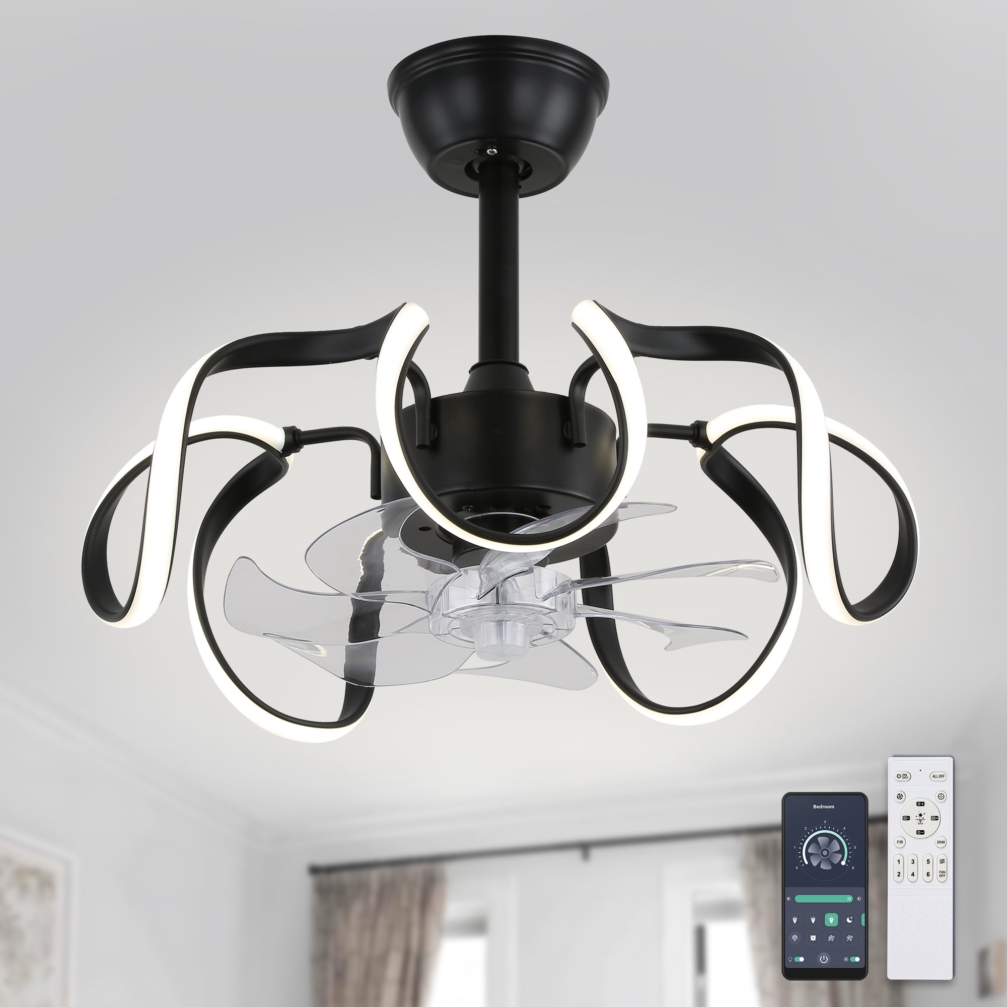 Cusp Barn 19 Inch Modern Ceiling Fan with Lights and Remote Control, 3 ...