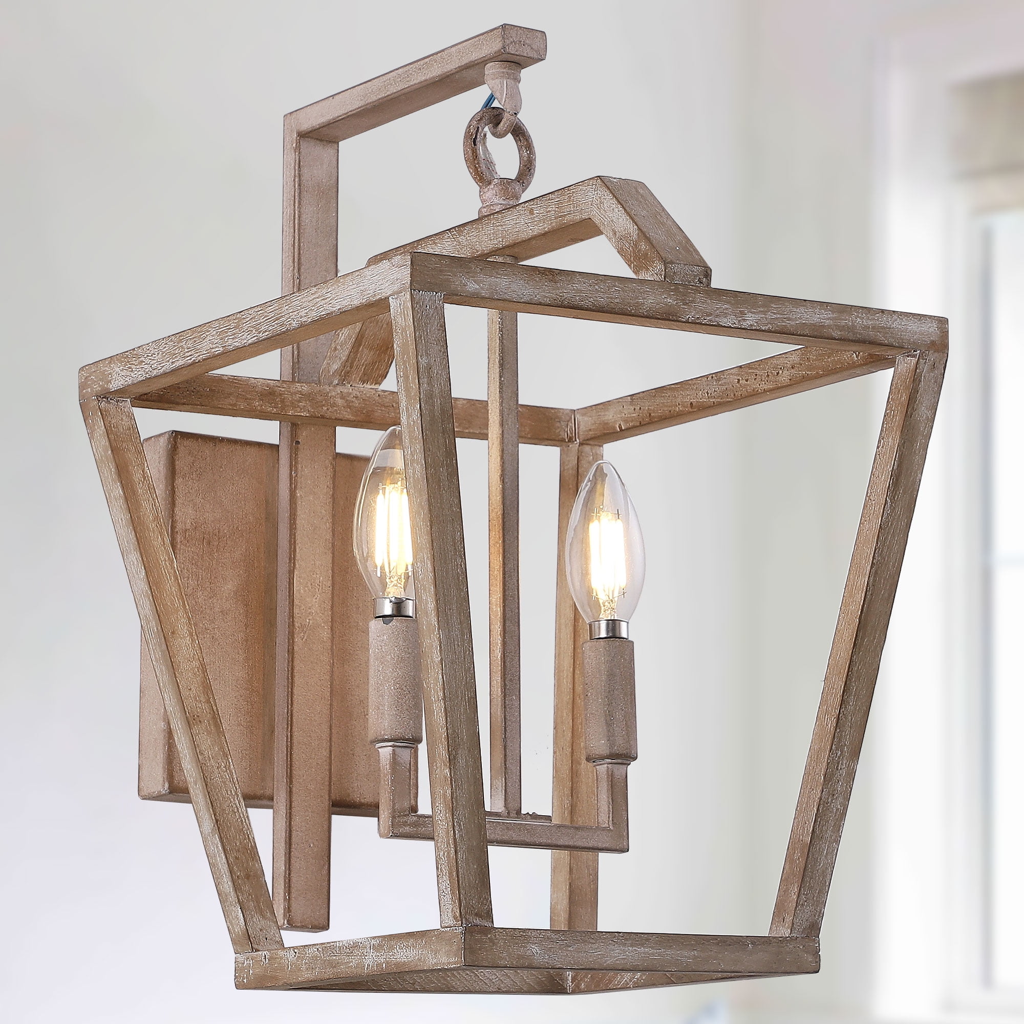 Cusp Barn 2-Light Wood Wall Sconce, Farmhouse Wall Mounted Wooden ...