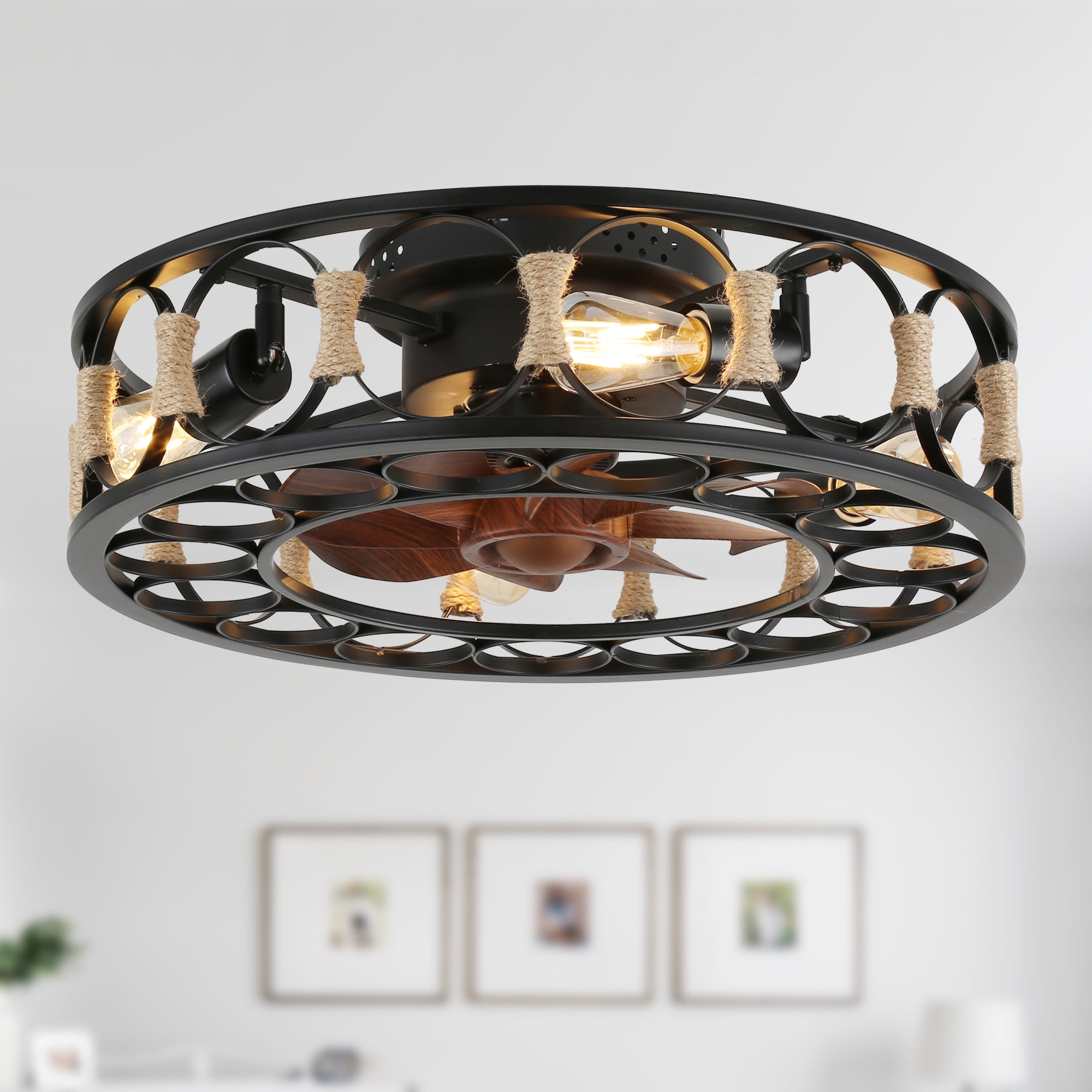 Cusp Barn 20'' Flush Mount Caged Ceiling Fan with Remote Control ...