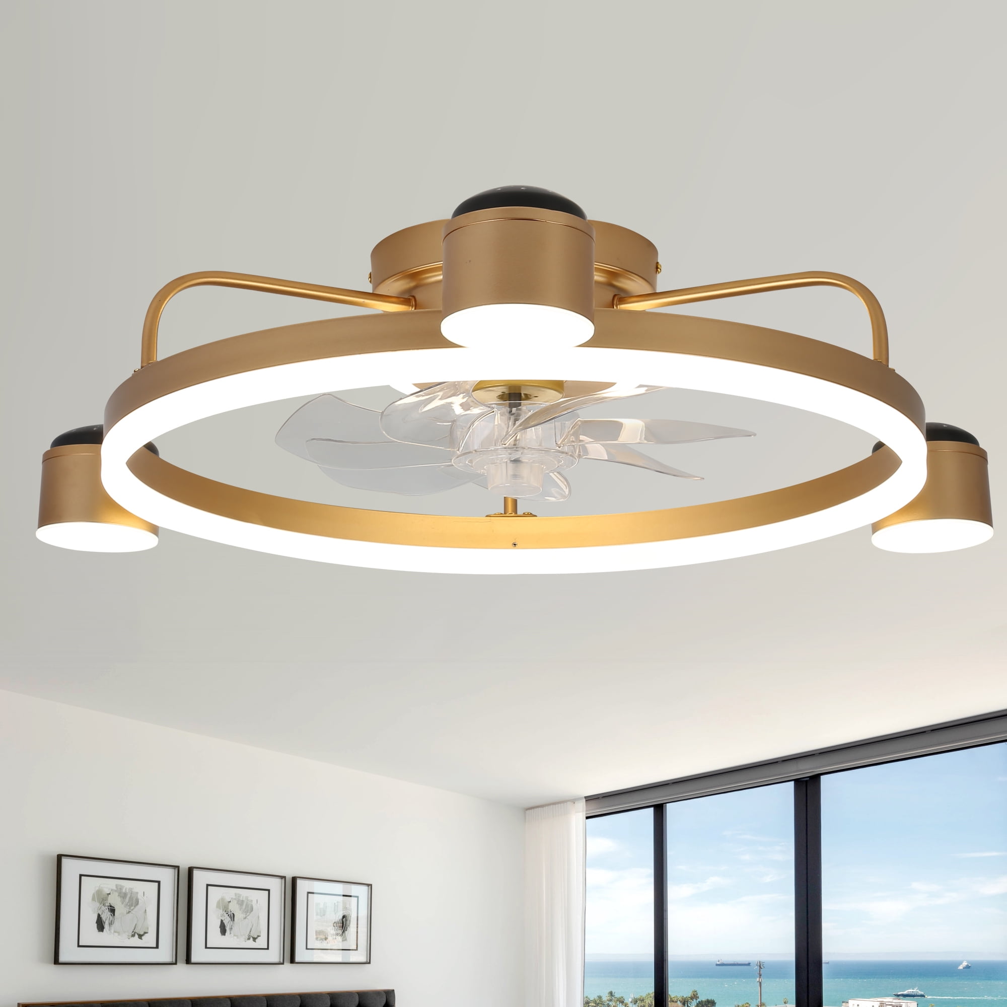 Cusp Barn 20-In Flush Mount Ceiling Fan with Lights APP Control Smart ...