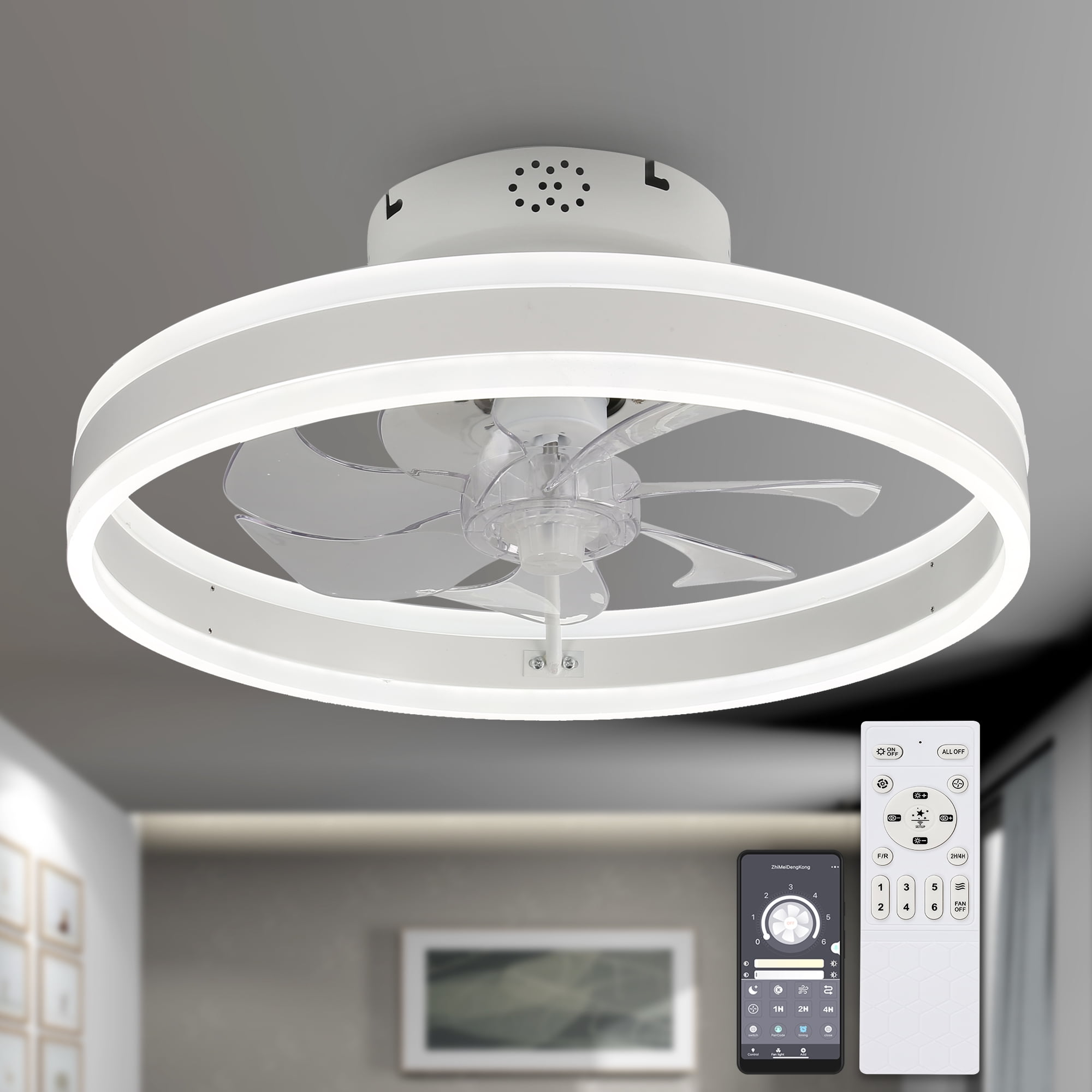 Cusp Barn 20-In Modern Ceiling Fan with Lights and Smart APP Control ...