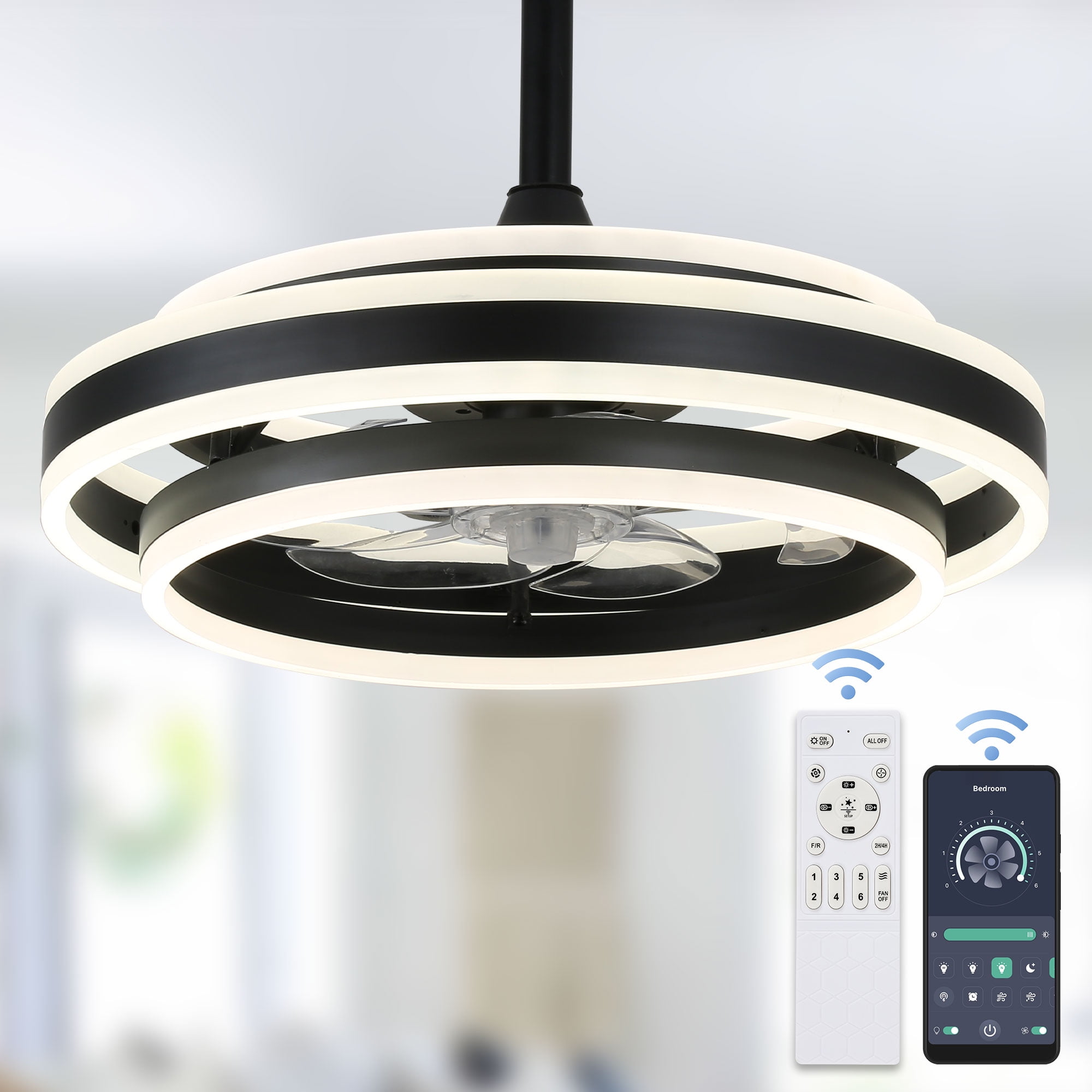 Cusp Barn 20 Inch Ceiling Fan with Dimmable LED Light, Modern DIY ...