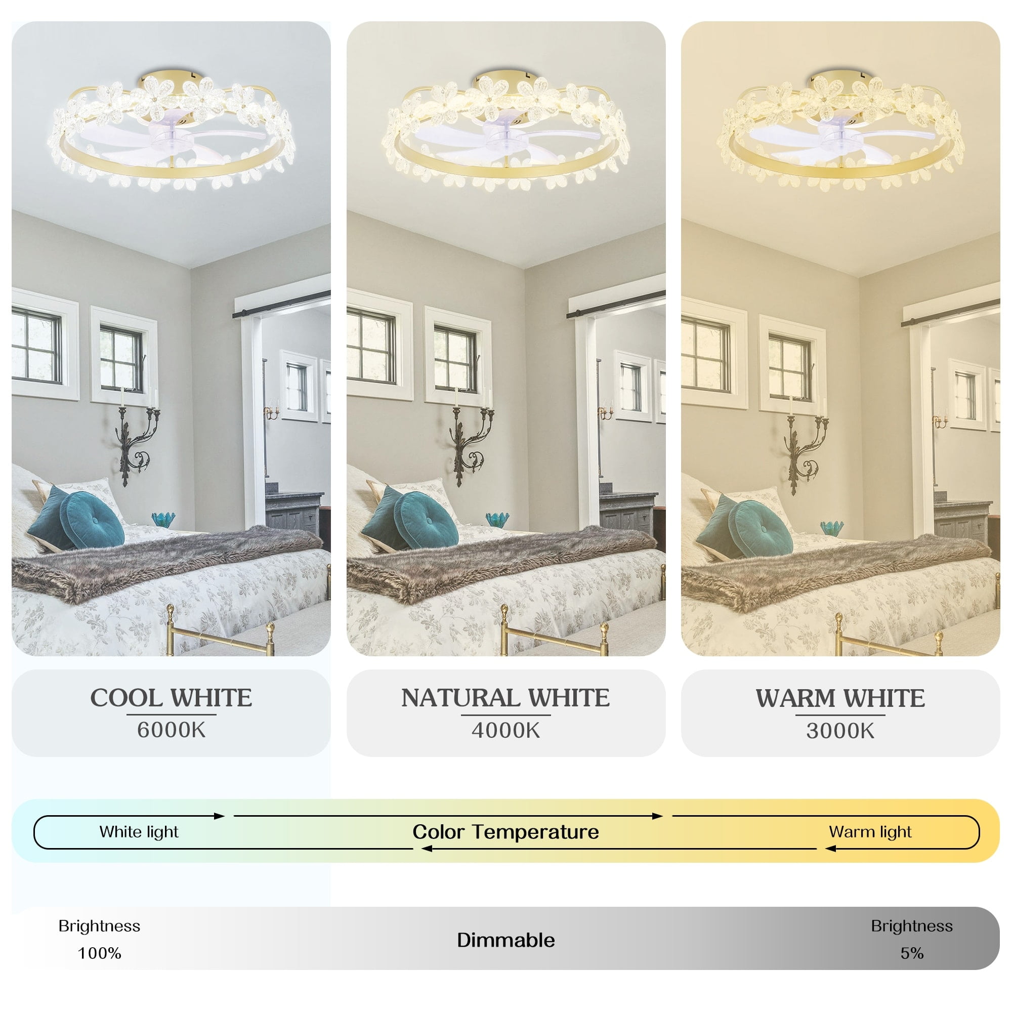 Cusp Barn 21-In Low Profile Ceiling Fan with Lights, Modern Crystal ...