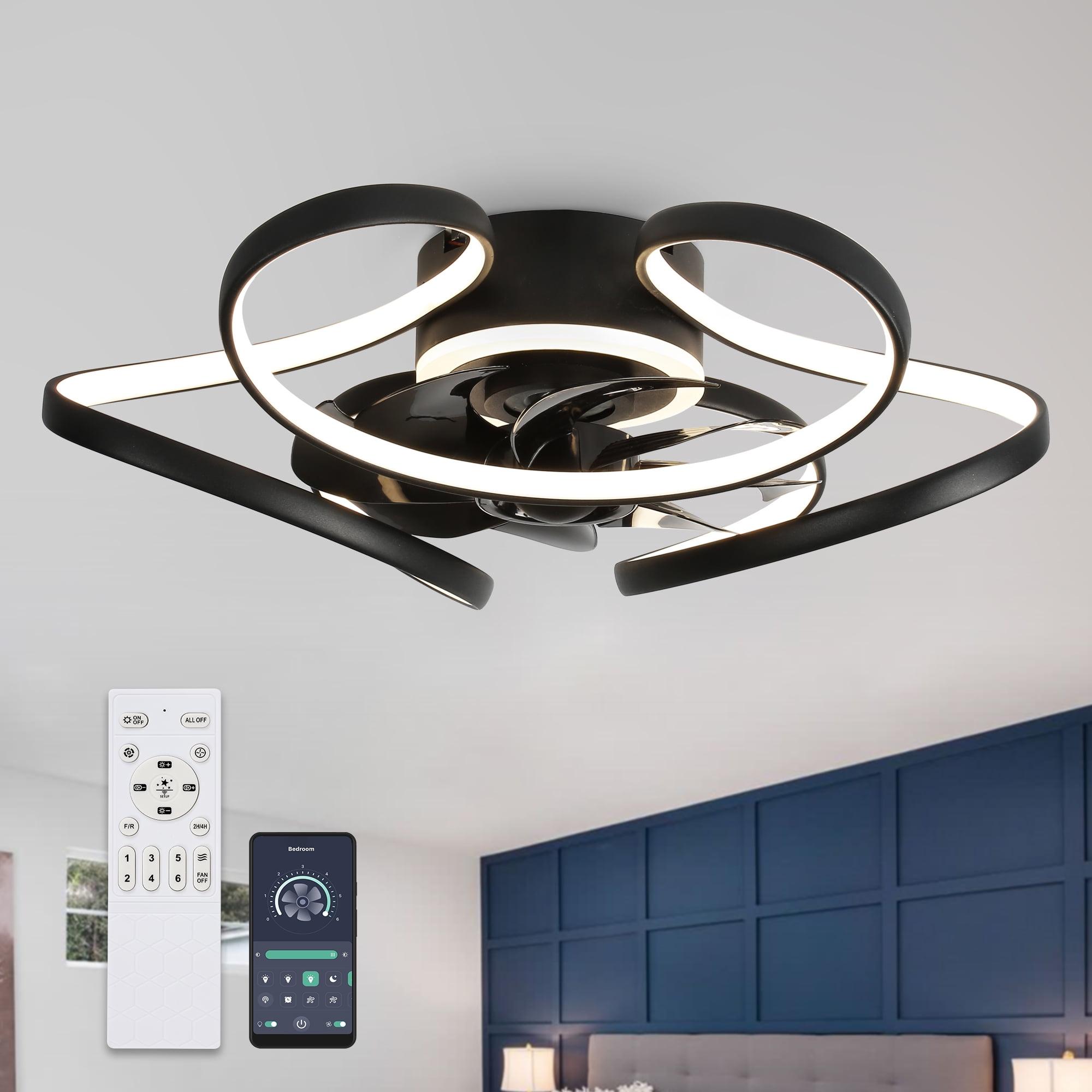 Cusp Barn 22 Inch Ceiling Fan with Light, Modern Low Profile Flush ...
