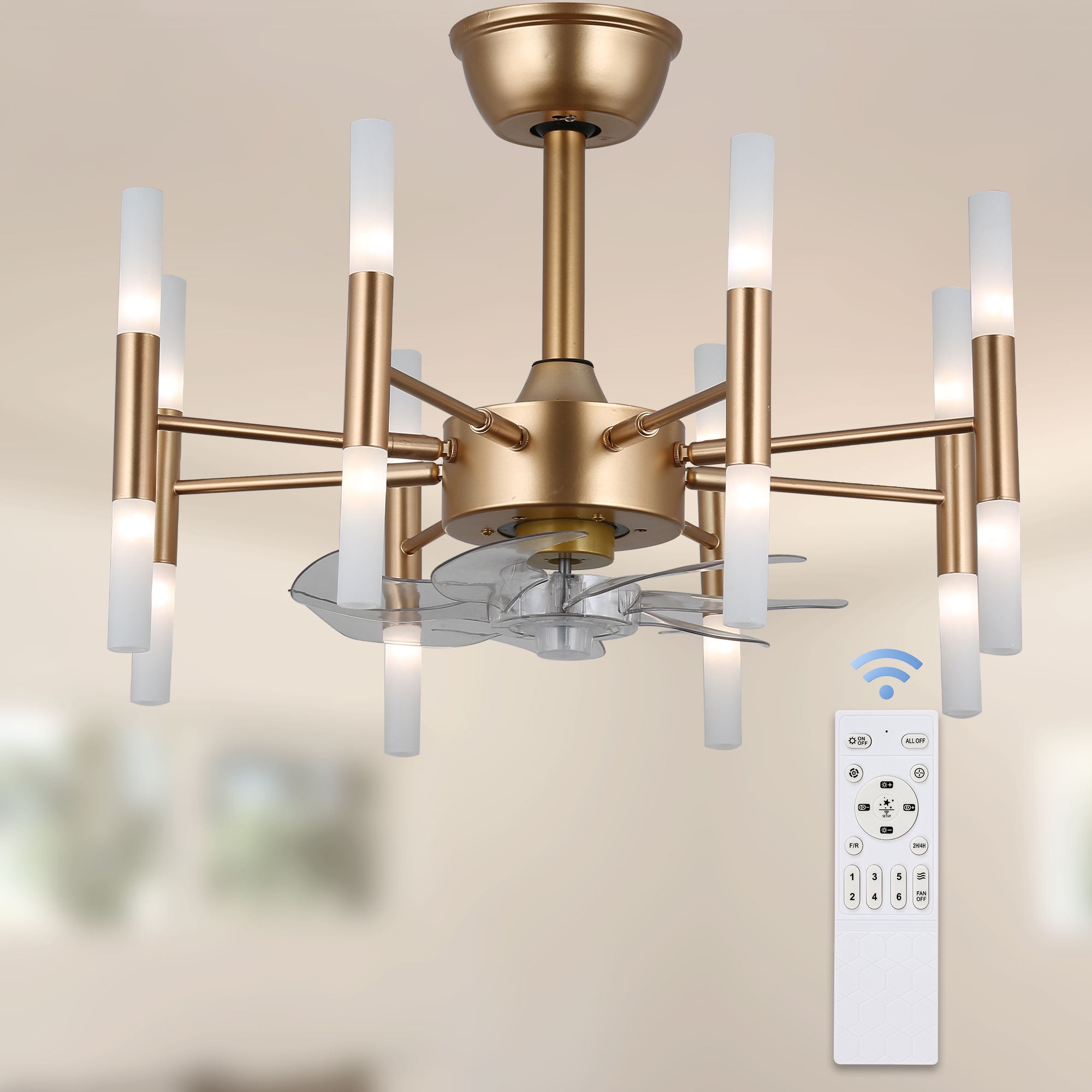Cusp Barn 23 Inch Gold Industrial Branch Ceiling Fans with Light and ...