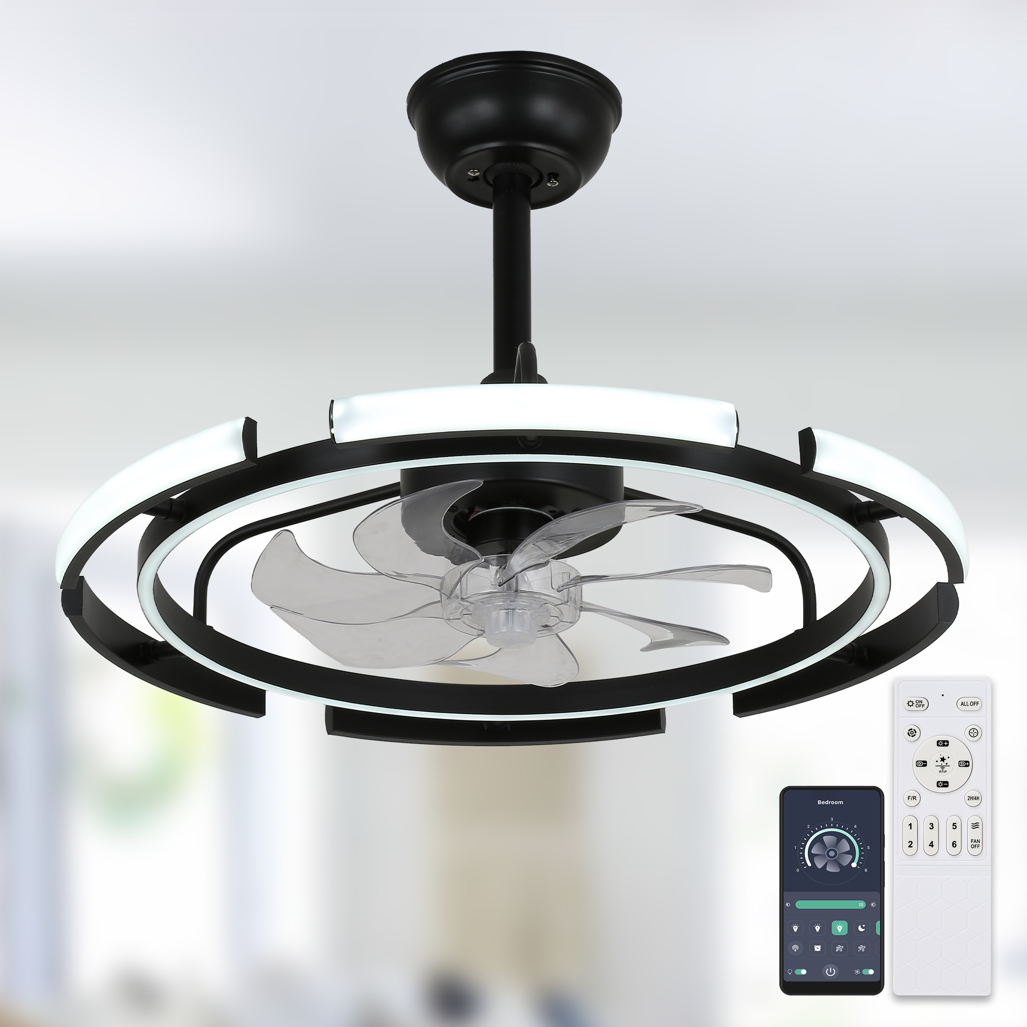 Cusp Barn 24 Inch Ceiling Fan with Dimmable LED Light, Modern DIY ...