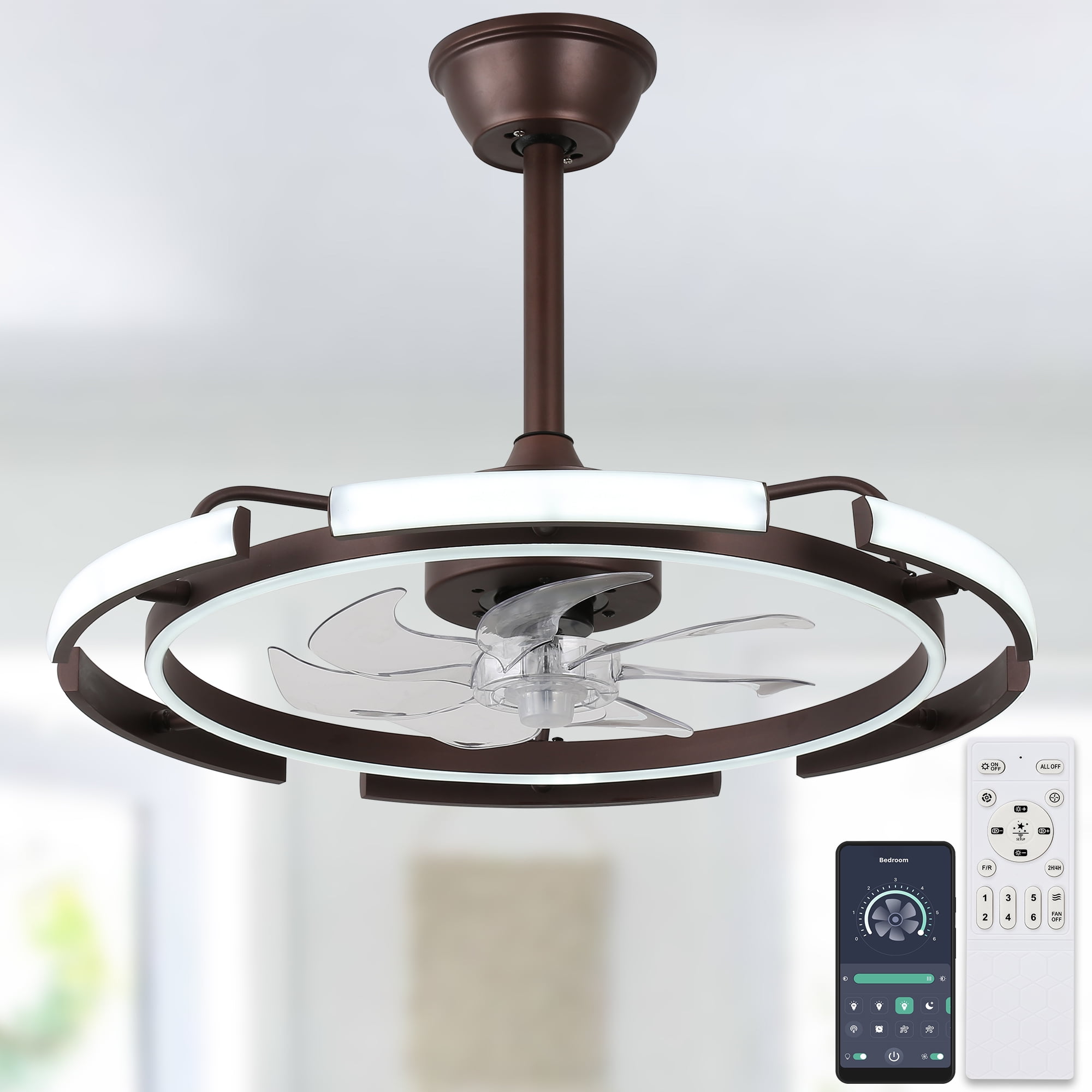 Cusp Barn 24 Inch Ceiling Fan with Dimmable LED Light, Modern DIY ...
