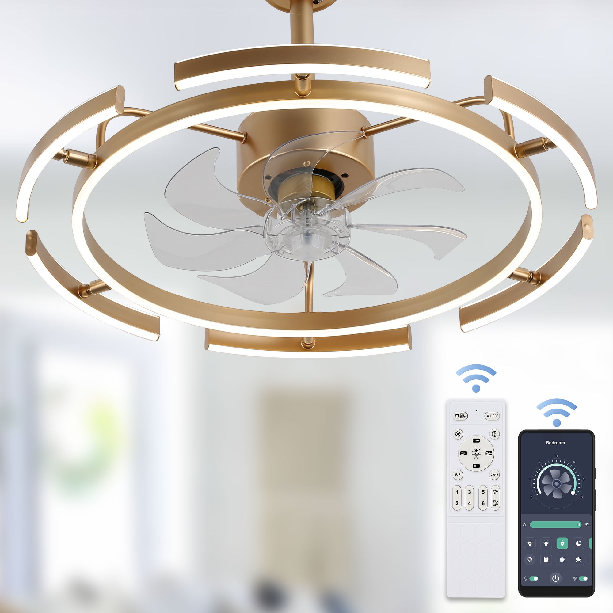Cusp Barn 24 Inch Modern DIY Shape Ceiling Fan with LED Lights, Silent ...