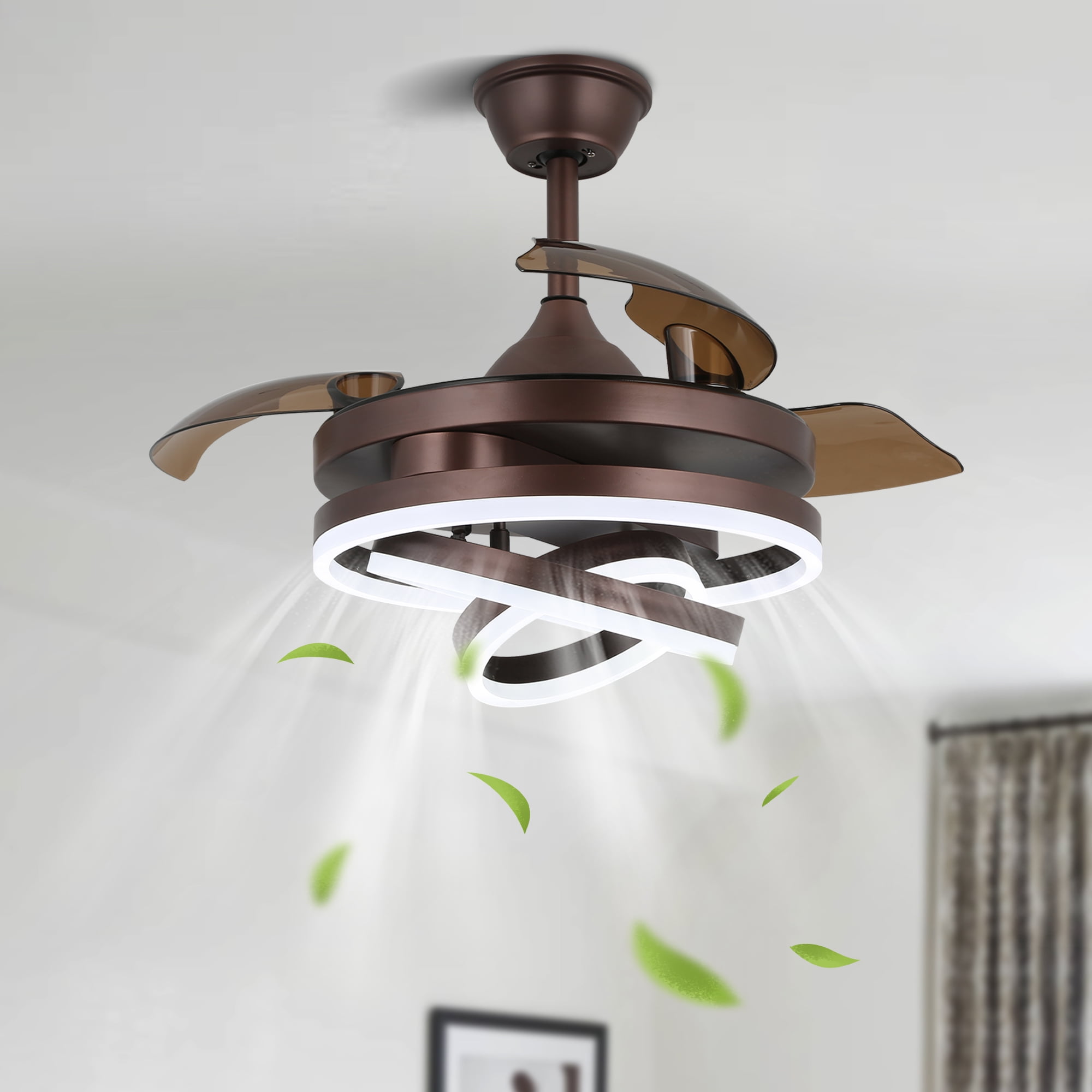 Cusp Barn 36" Retractable Ceiling Fan with Lights, 6-Speed, Remote ...