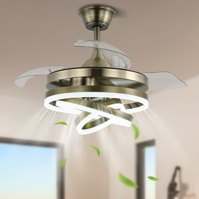 Cusp Barn 36" Retractable Ceiling Fan with Lights, Modern DIY Shape LED ...