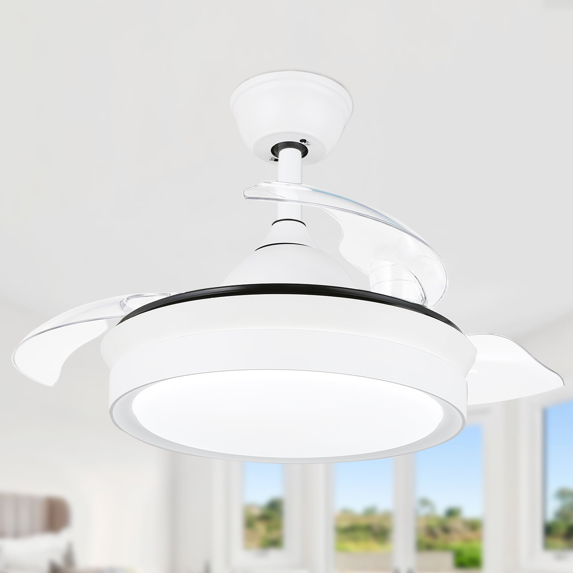 Cusp Barn 36" Retractable Ceiling Fan with Lights and Remote Modern ...