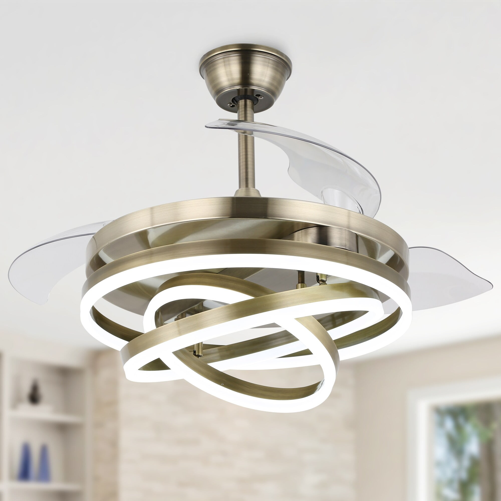 Cusp Barn 42" Retractable Ceiling Fan with Lights and Remote DIY Shape ...