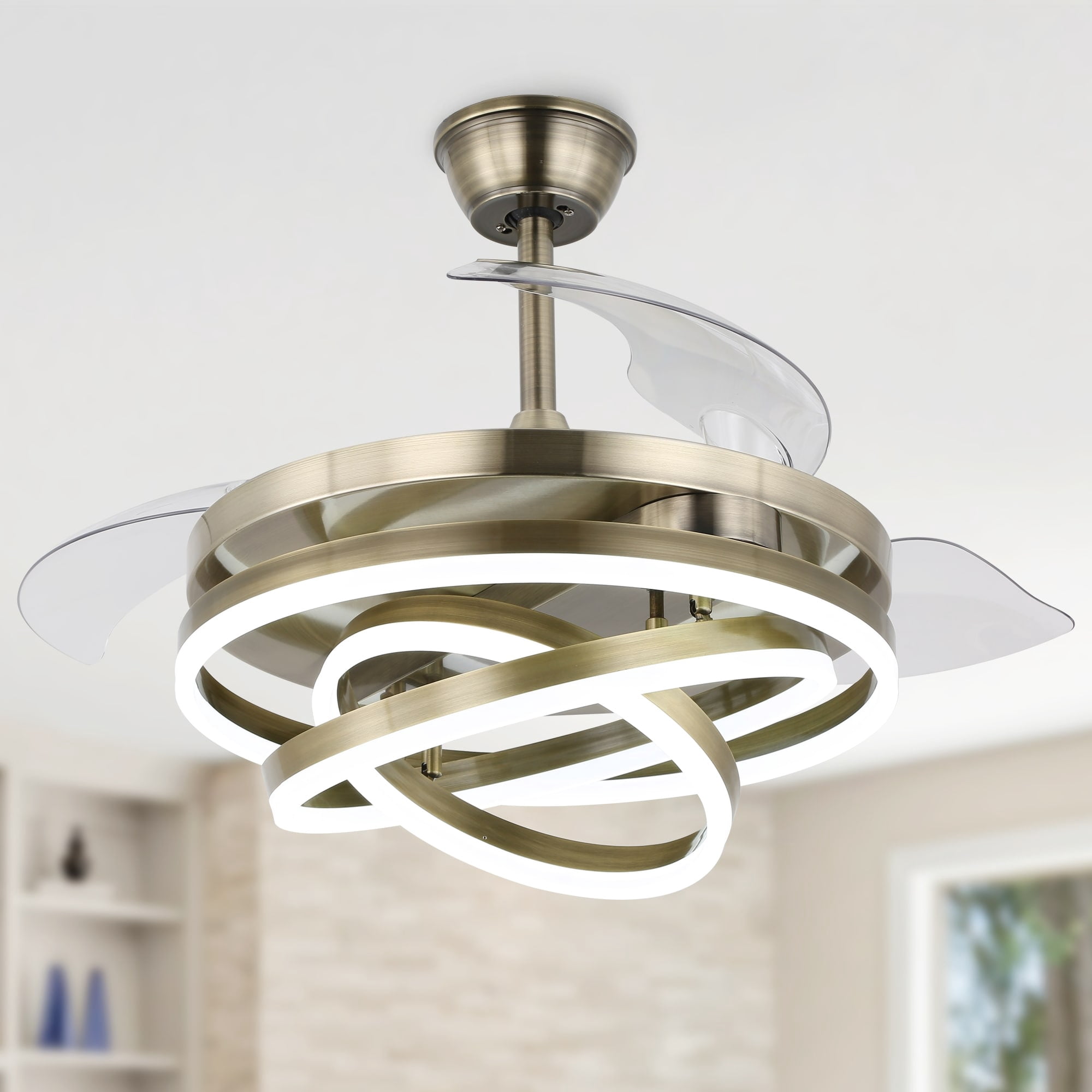 Cusp Barn 42" Retractable Ceiling Fan with Lights and Remote DIY Shape ...