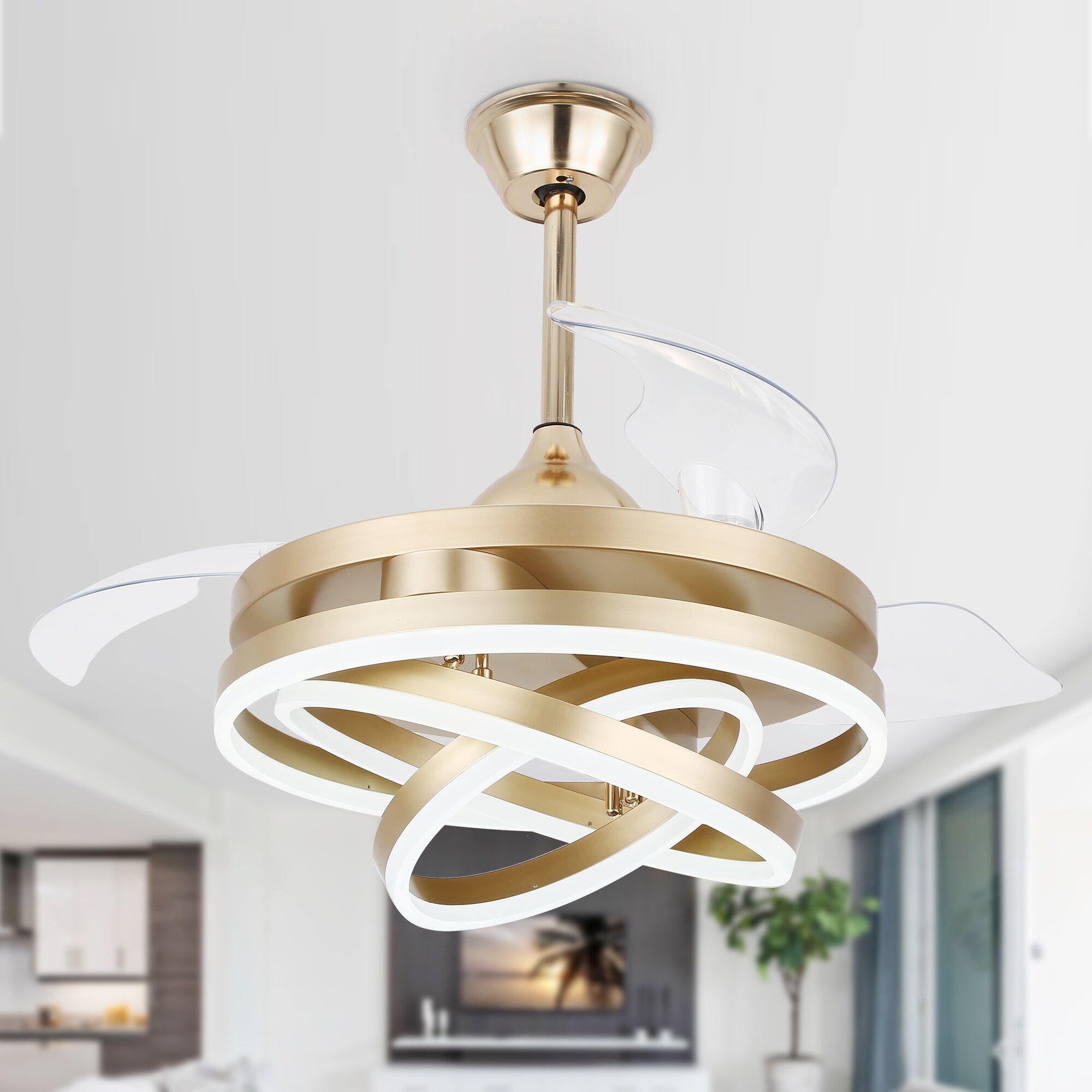 Cusp Barn 42" Retractable Ceiling Fan with Lights and Remote DIY Shape ...