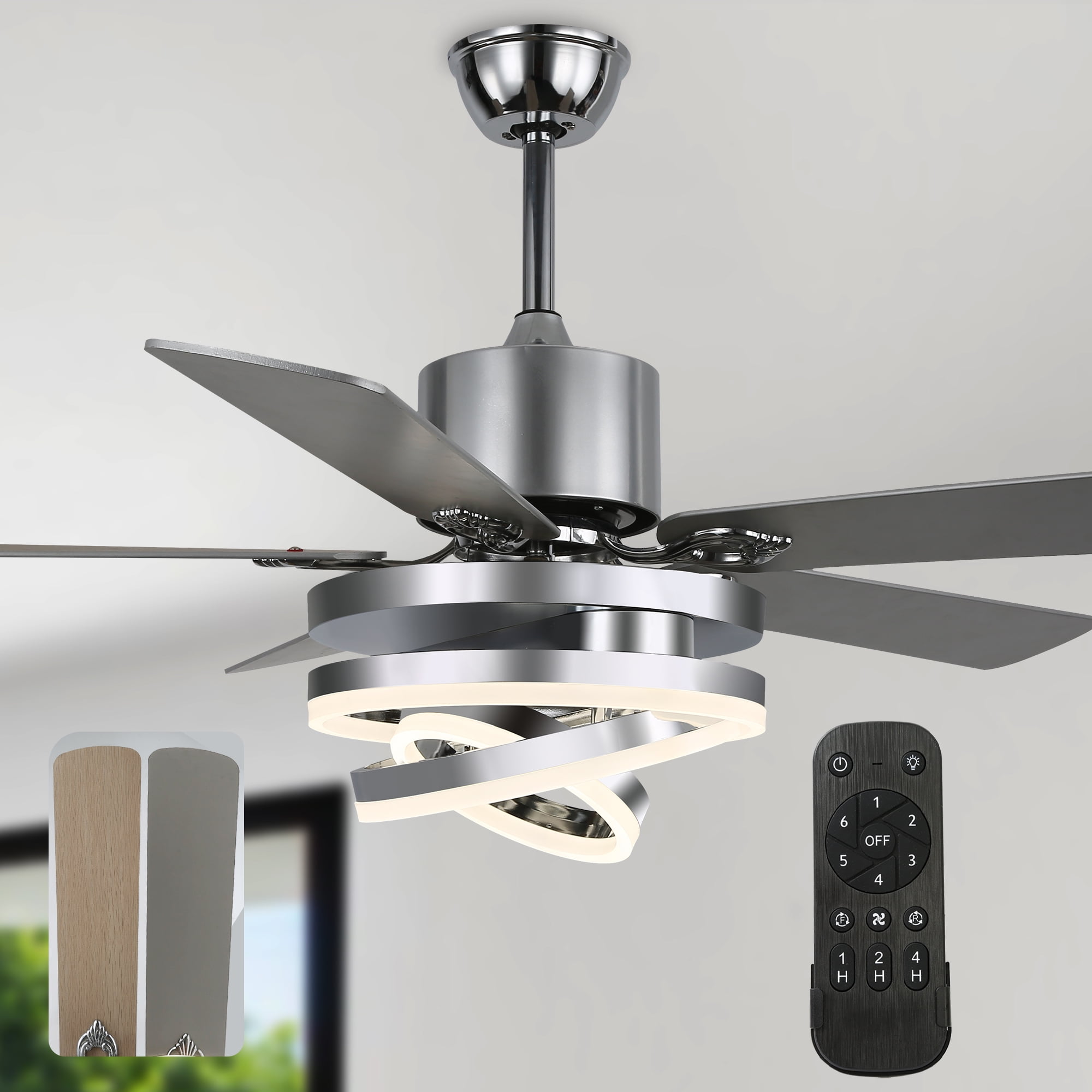 Cusp Barn 52" Chandelier Ceiling Fans with Lights Modern DIY Shape ...