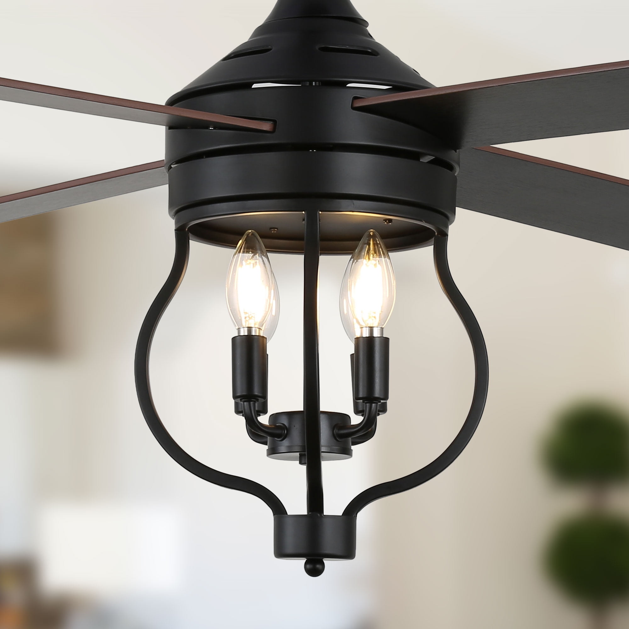 Cusp Barn 52 Inch Ceiling Fan with Remote, Farmhouse Caged Fandelier ...