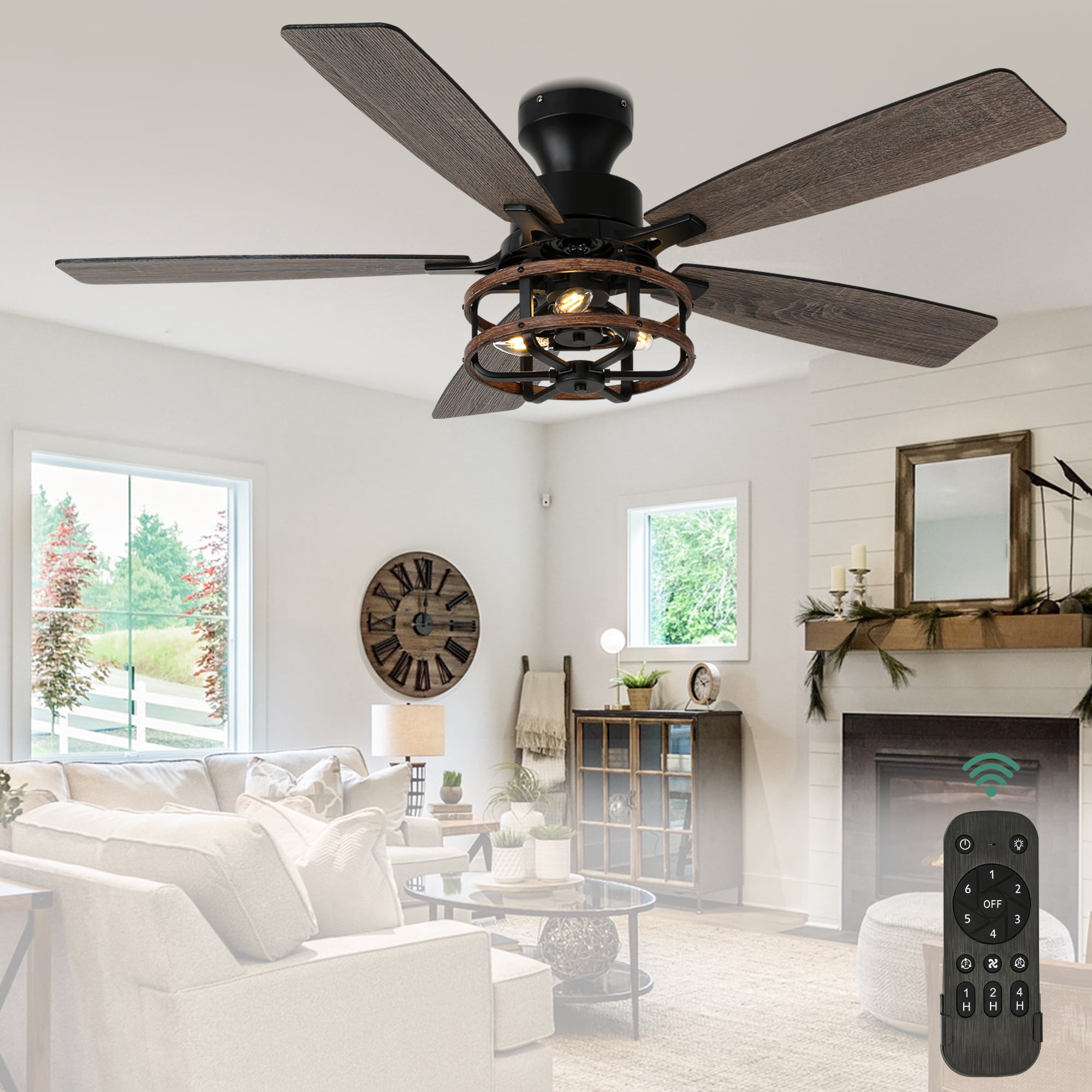 Cusp Barn 52 inch Black Farmhouse Industrial Flush Mount Ceiling Fan ...