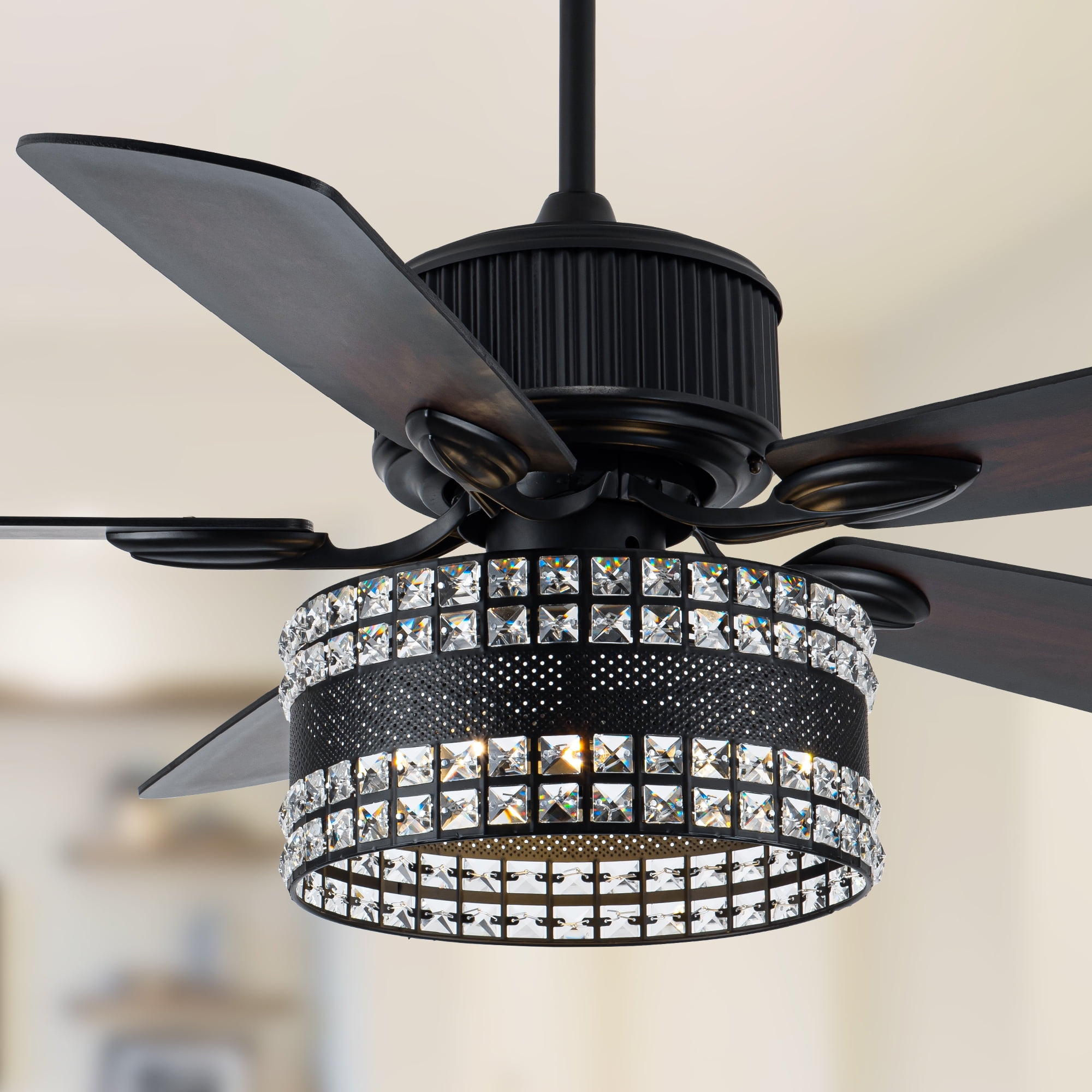 Cusp Barn 52-inch Glam Crystal 6-speed Reversible Ceilling Fan with ...