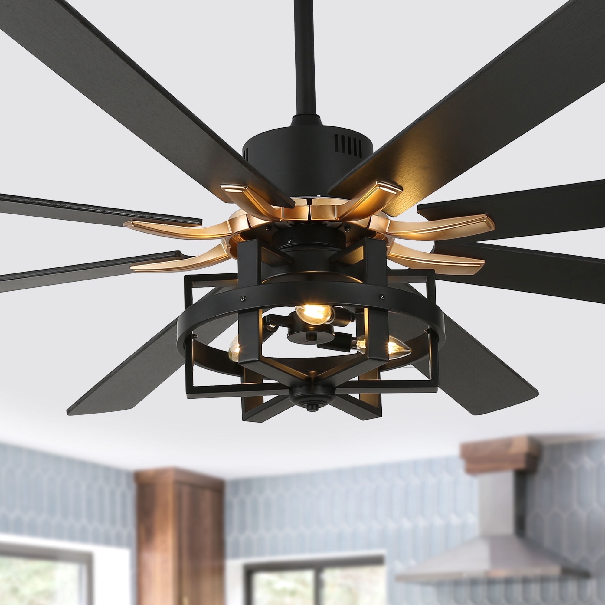 Cusp Barn 65 Inch Black/Silver Finish Industrial Caged Ceiling Fan with ...