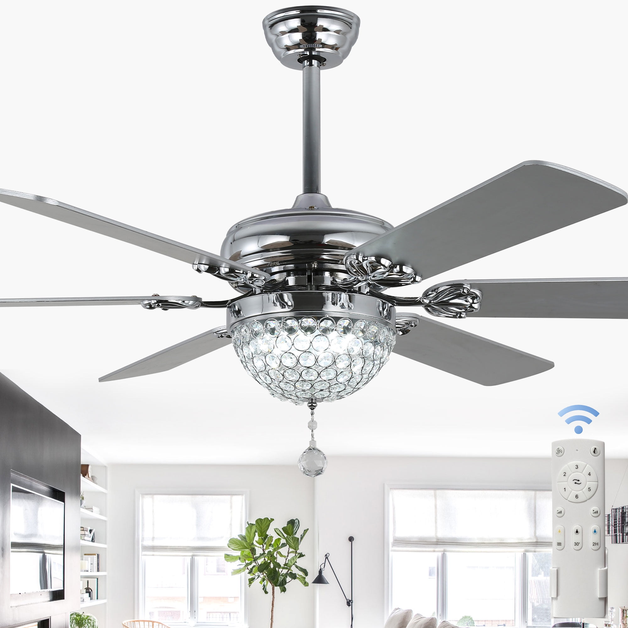 Cusp Barn 65 Inch Modern Crystal Ceiling Fan with Lights and Remote ...