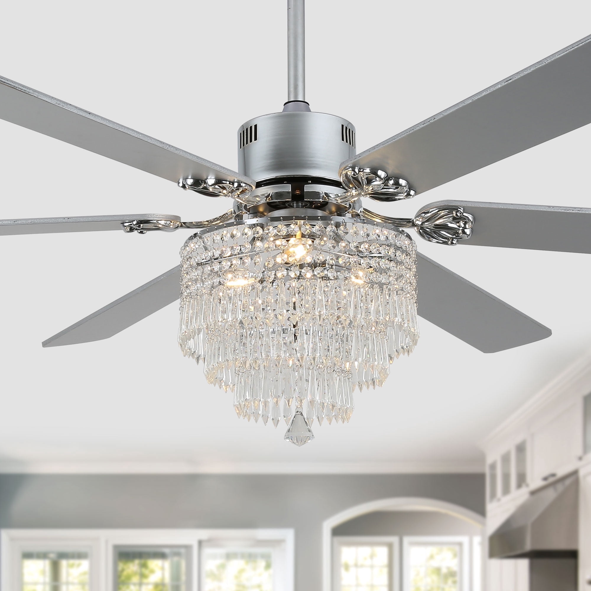 Cusp Barn 65 Inch Luxury Crystal Ceiling Fan with Remote Control and ...