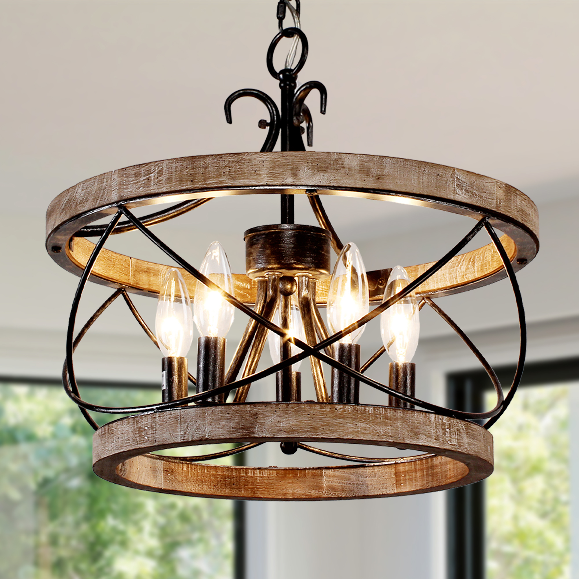 Cusp Barn Farmhouse Chandelier French Country 6 Candle Light Wood Bead ...