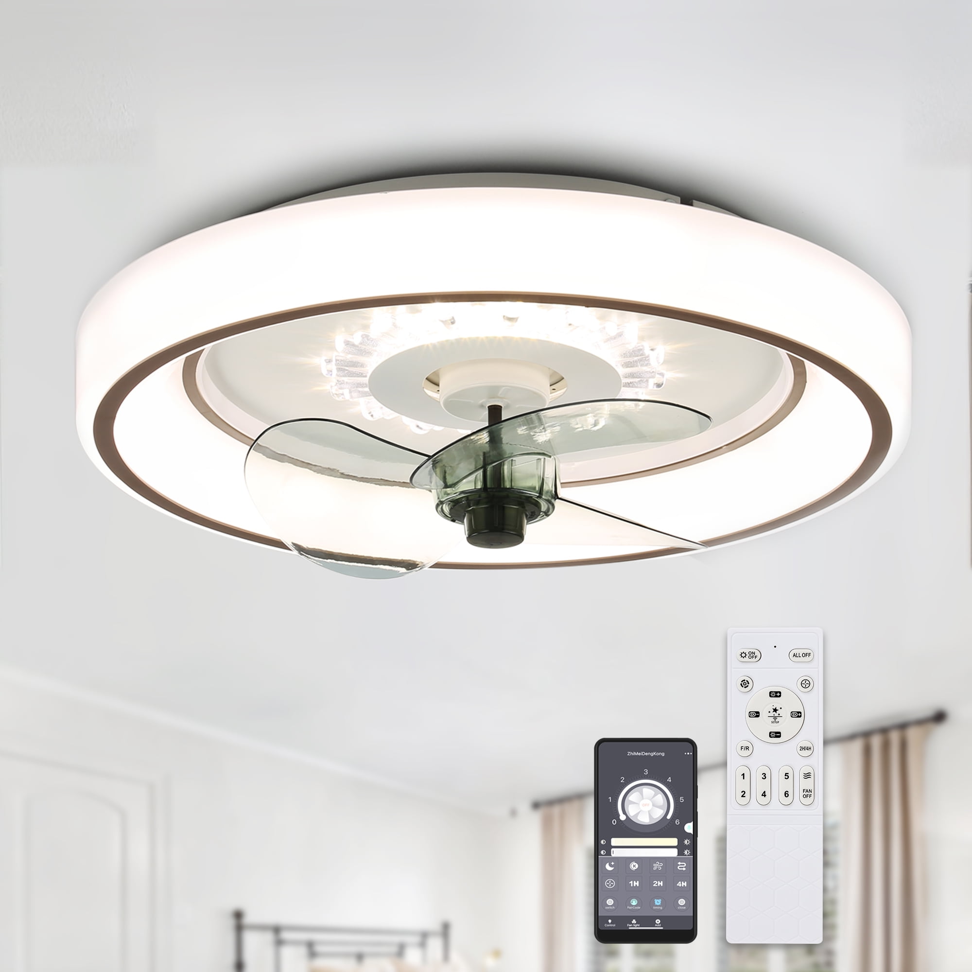 Cusp Barn Flush Mount Ceiling Fan with Light Remote Control Low Profile ...