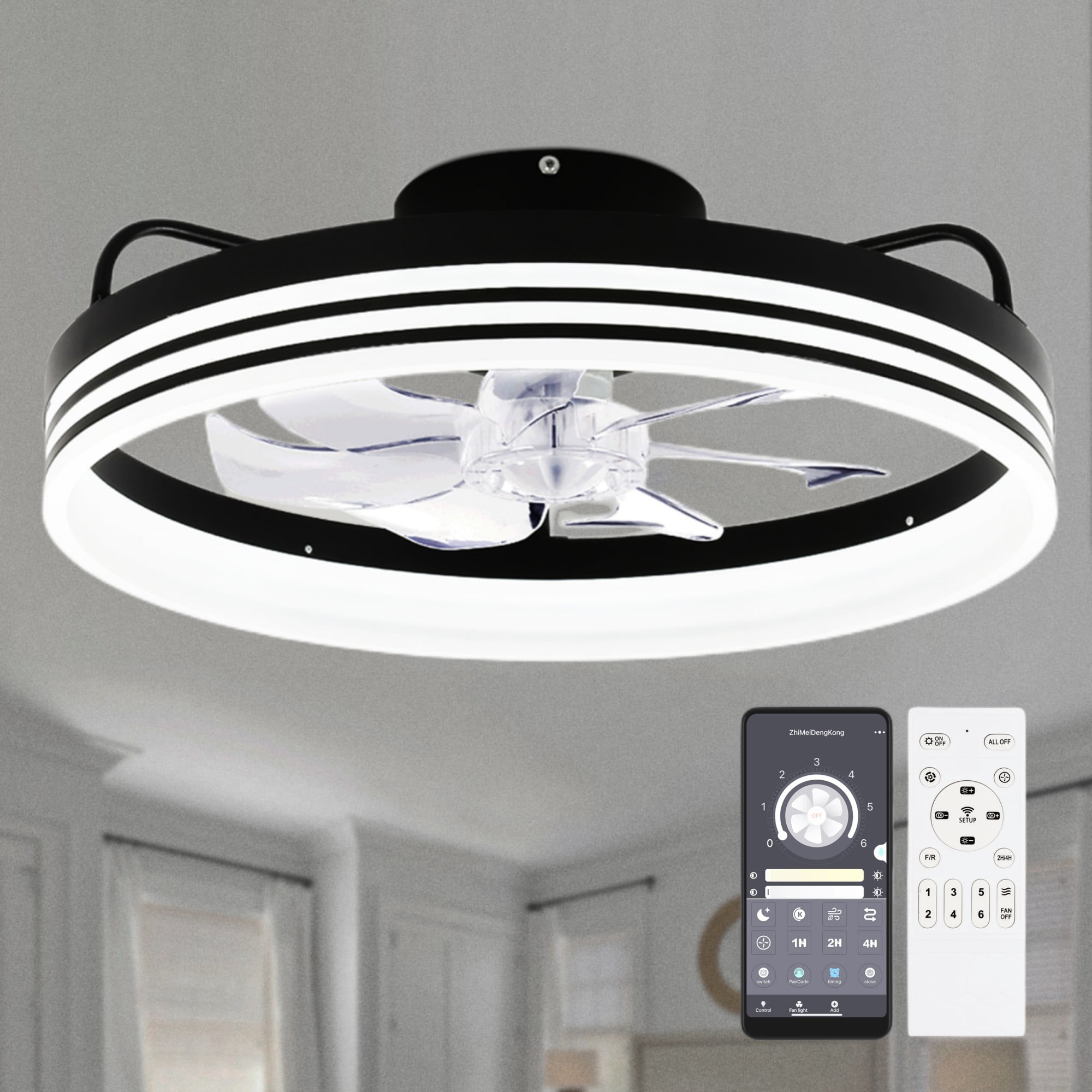 Cusp Barn Flush Mount Ceiling Fan, Remote & APP Control, LED Dimmable ...