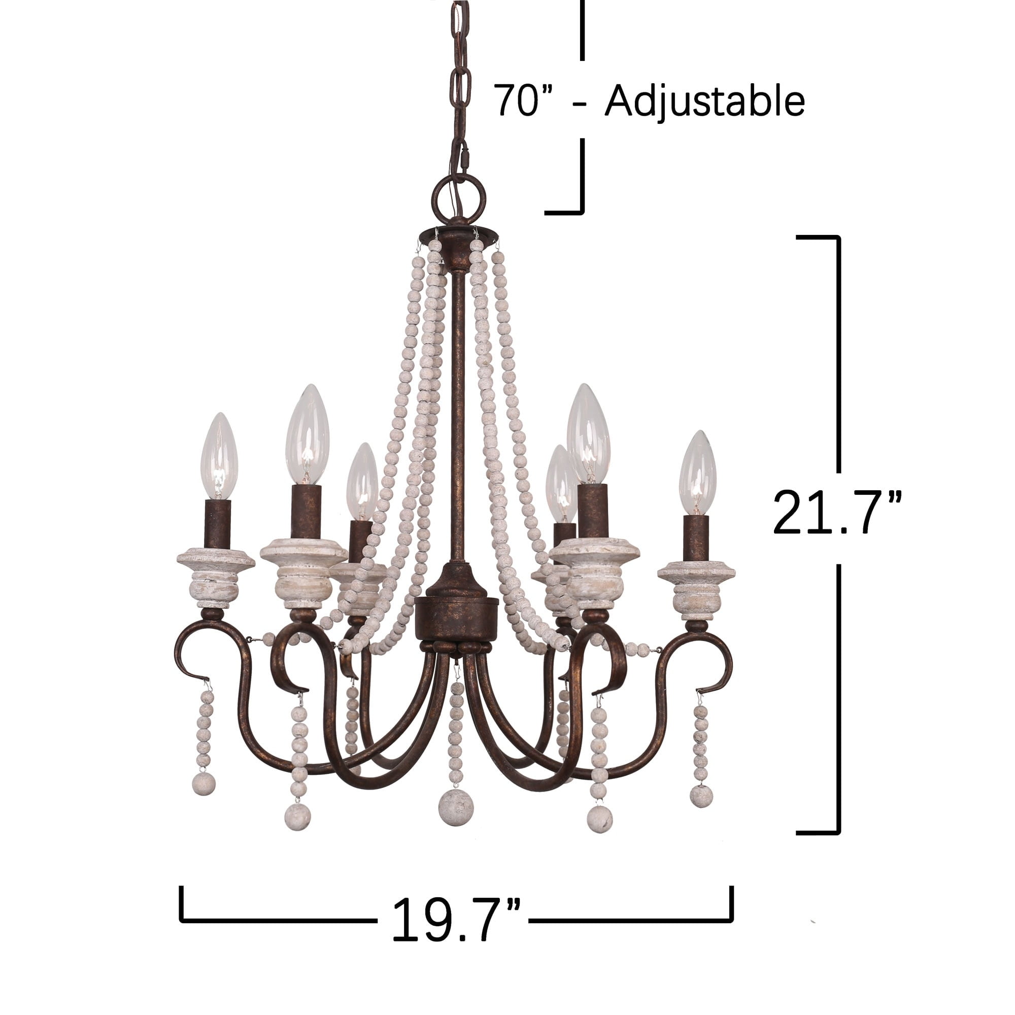 Cusp Barn Modern Farmhouse 6-Light Wood Beaded Chandelier Coastal ...
